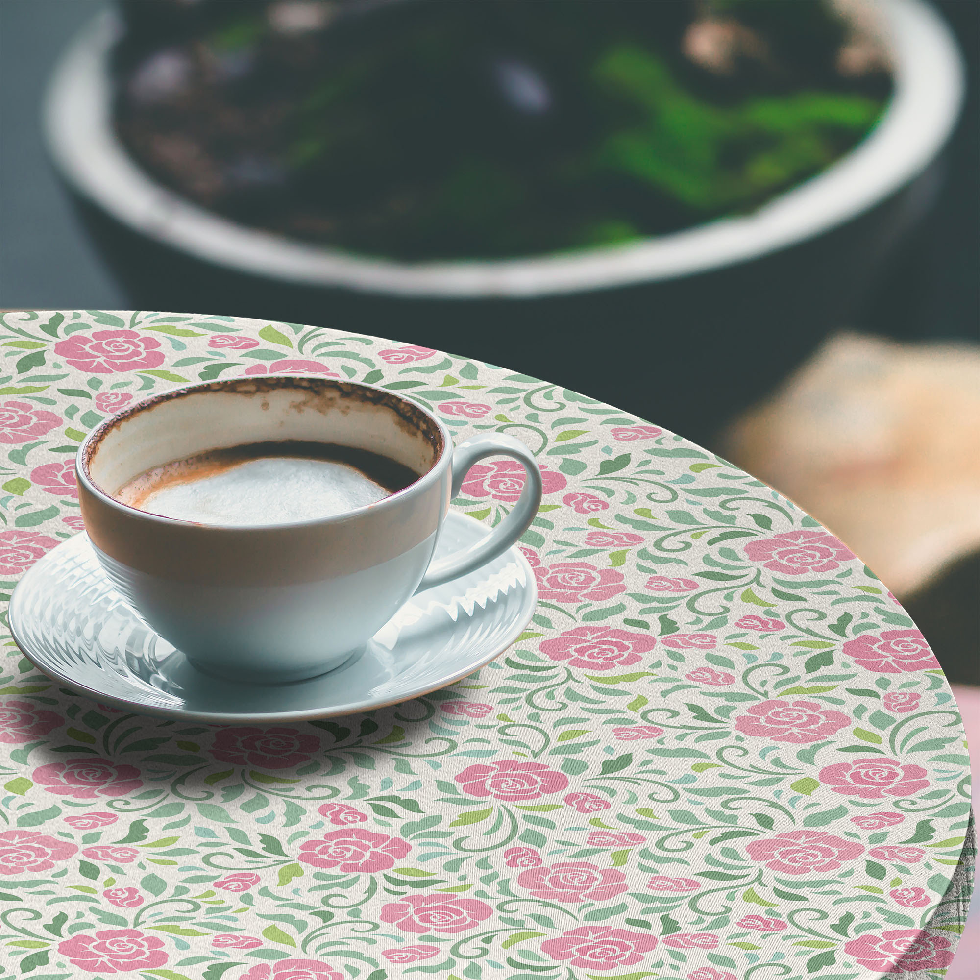 Bungalow Rose English Garden Fitted Round Tablecloth Diameter Ivory ...