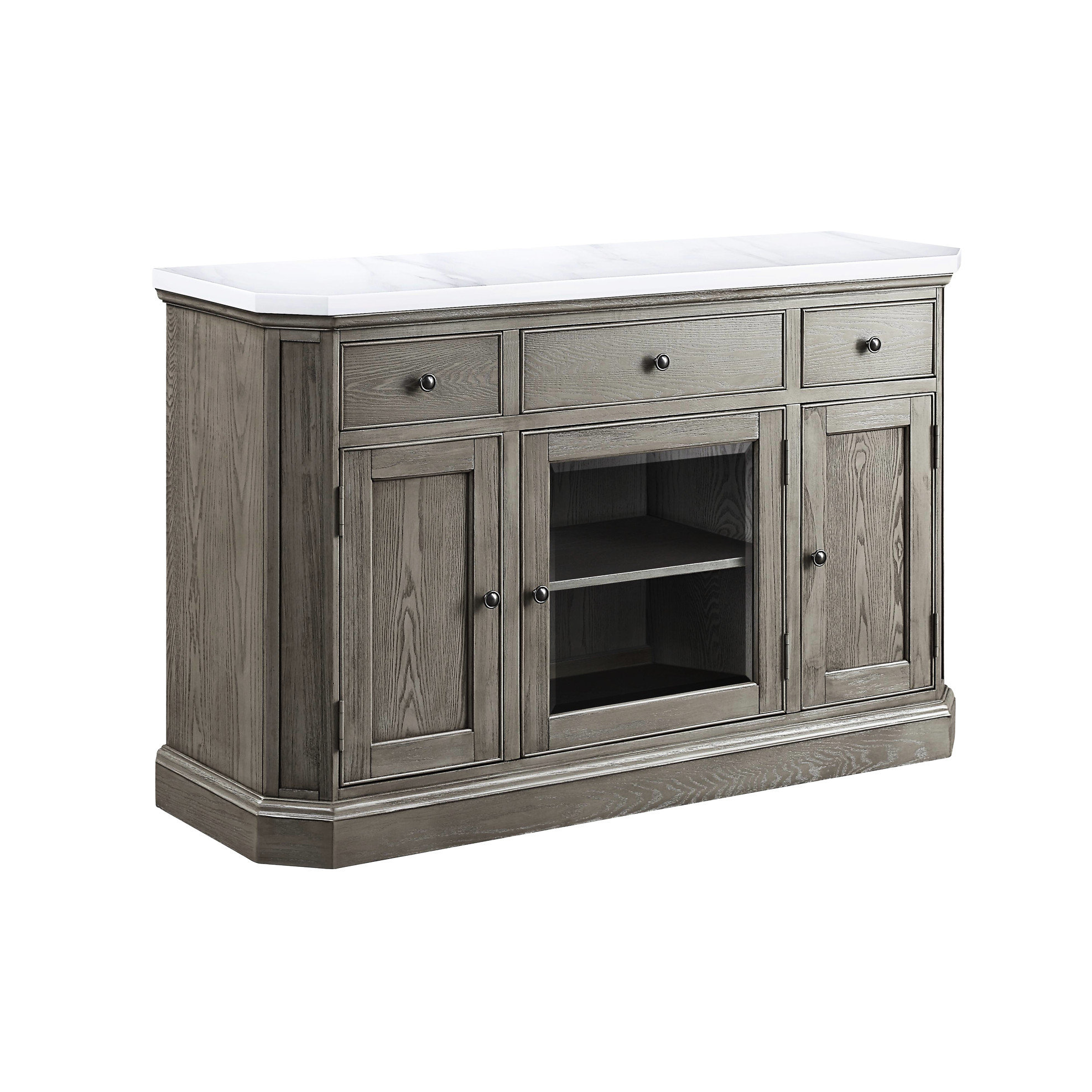 Red Barrel Studio® Weathered Oak Finish Marble Top Server With Trestle ...