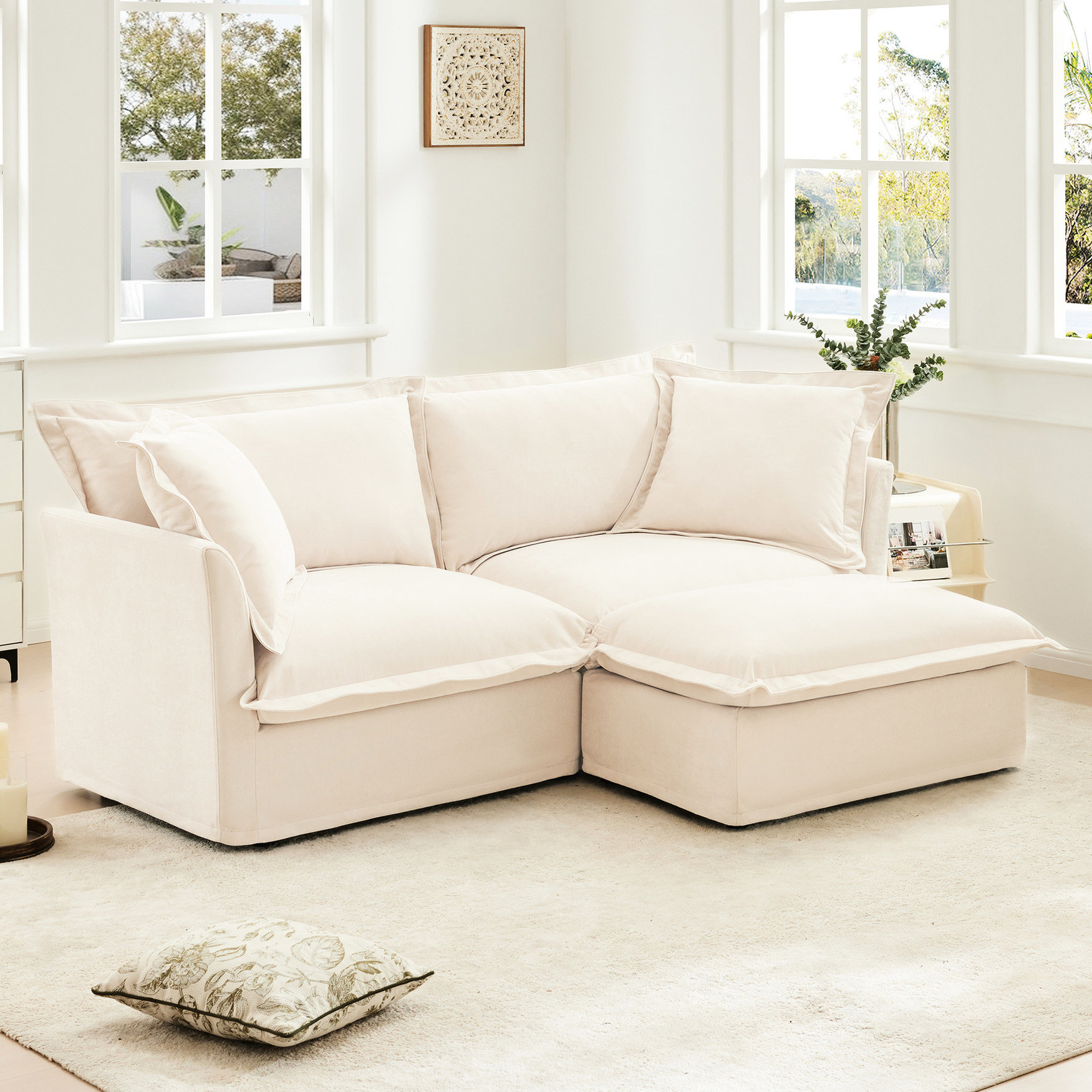 Dovecove Chenille Cream For 2 Seats With Detachable Rectangular Pillows ...