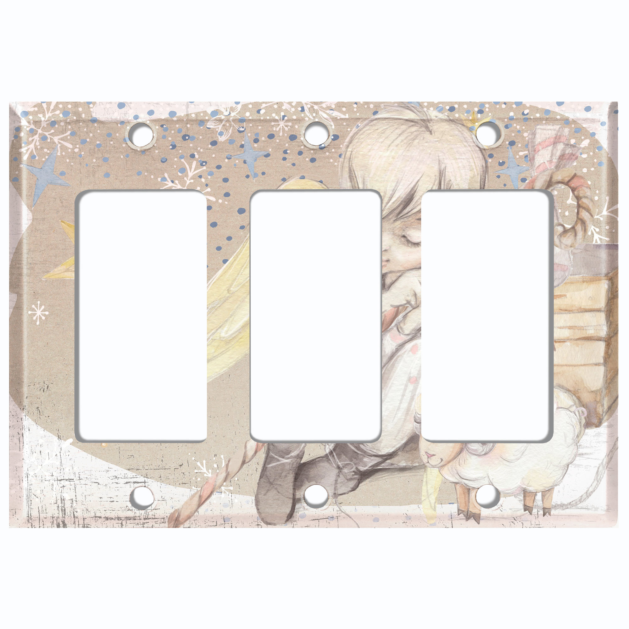 WorldAcc Angel Wings Snow Stars Sheep 3-Gang Rocker Wall Plate ...