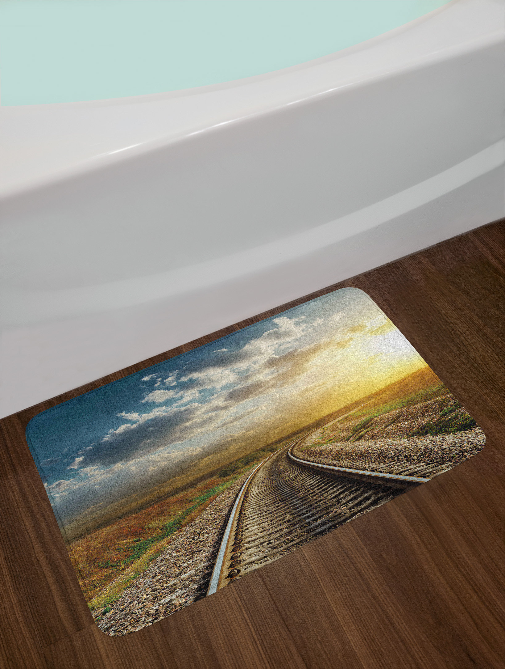 East Urban Home Train Track Plush Bath Mat, Railroad Goes Horizon, 30.2 ...