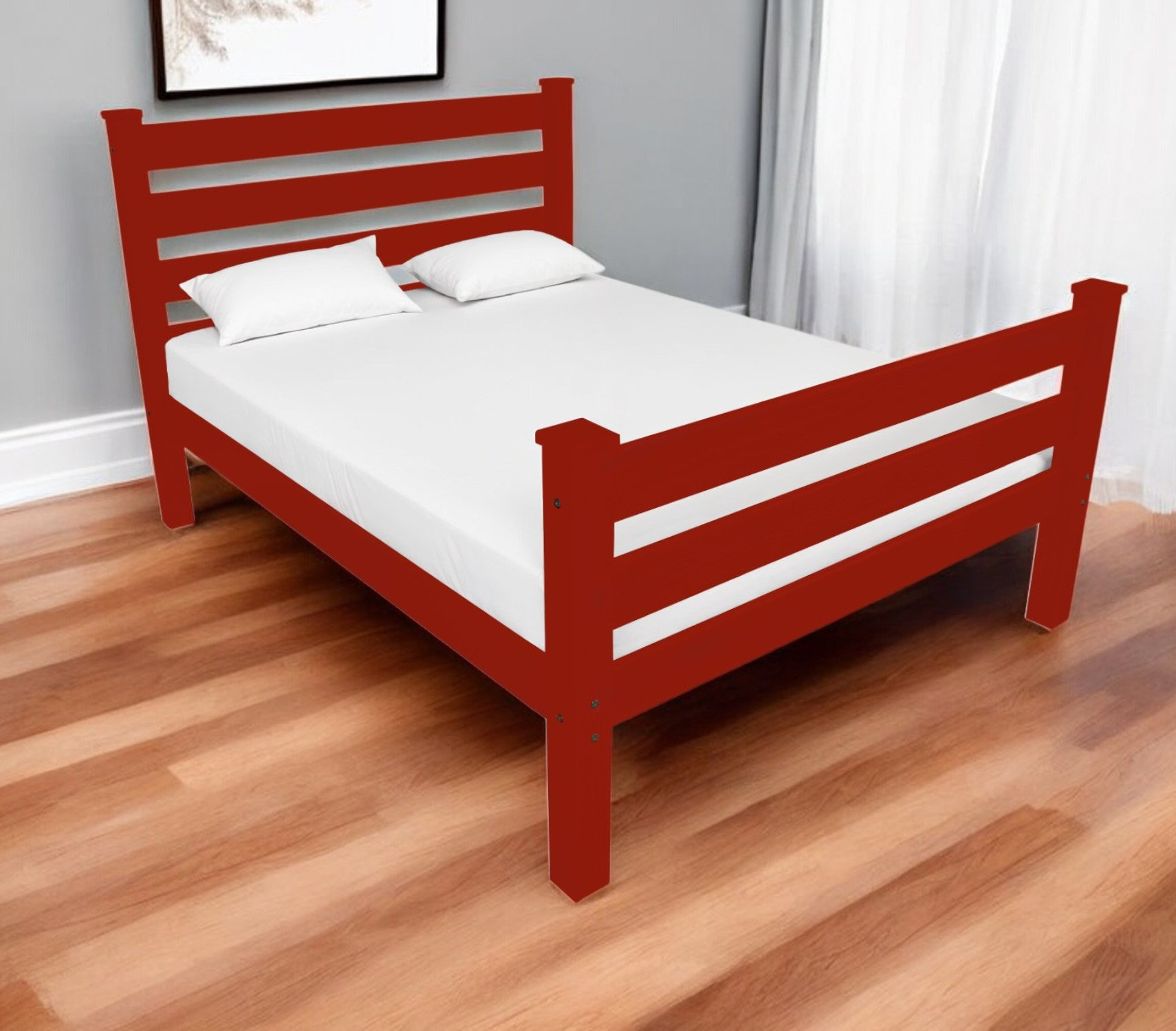 HomeRoots Red Solid Wood Full Bed Frame | Wayfair