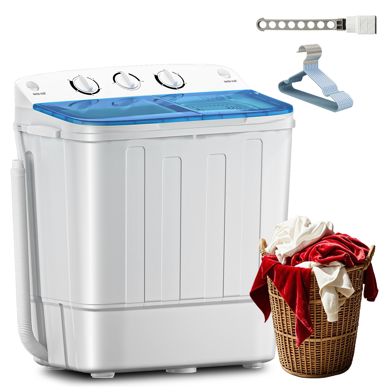BacklD Portable Twin Tub 18Lbs Washing Machine With Drying Rack And 10 ...