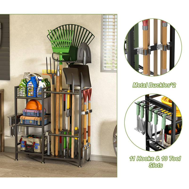 17 Stories 3 Tier Yard Tool Storage Rack for Garage Organization | Wayfair