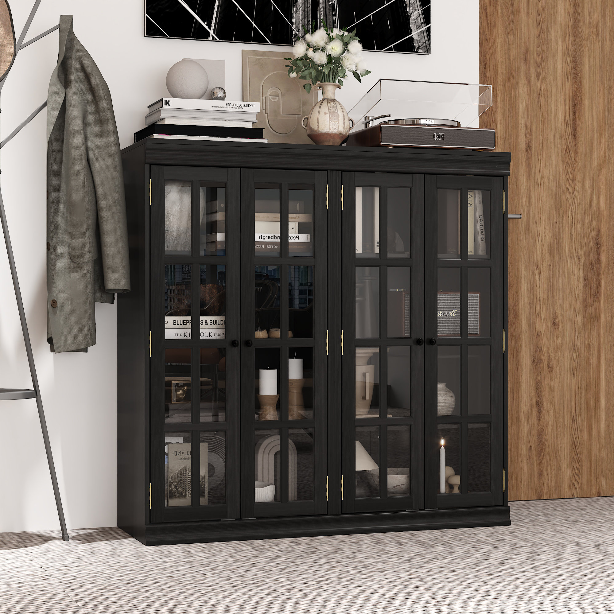 Lark Manor™ 47.2 '' Four-Layer Square Combatable Bookcase With Glass ...