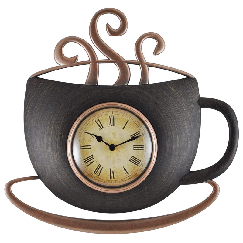 Lark Manor™ Latte Cup Clock, Plastic, Farmhouse Style, Bronze | Wayfair
