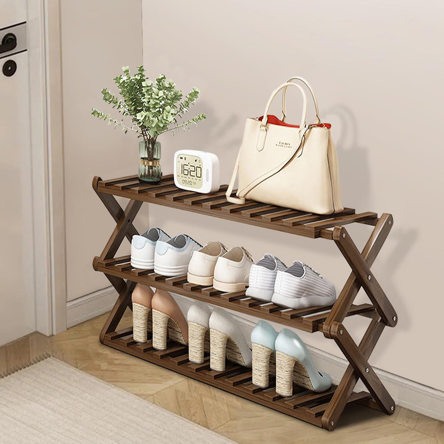Union Rustic Folding Shoe Racks Bamboo Closet Shoe Rack 3-4 Tiers ...