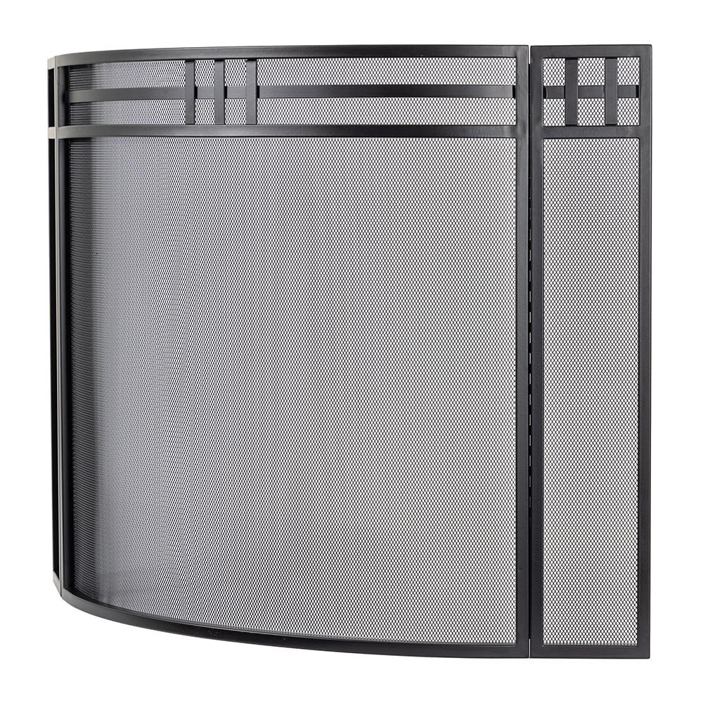 Modern Ember Mill Creek 3-Panel Mesh Fireplace Screen in Black | Heavy ...