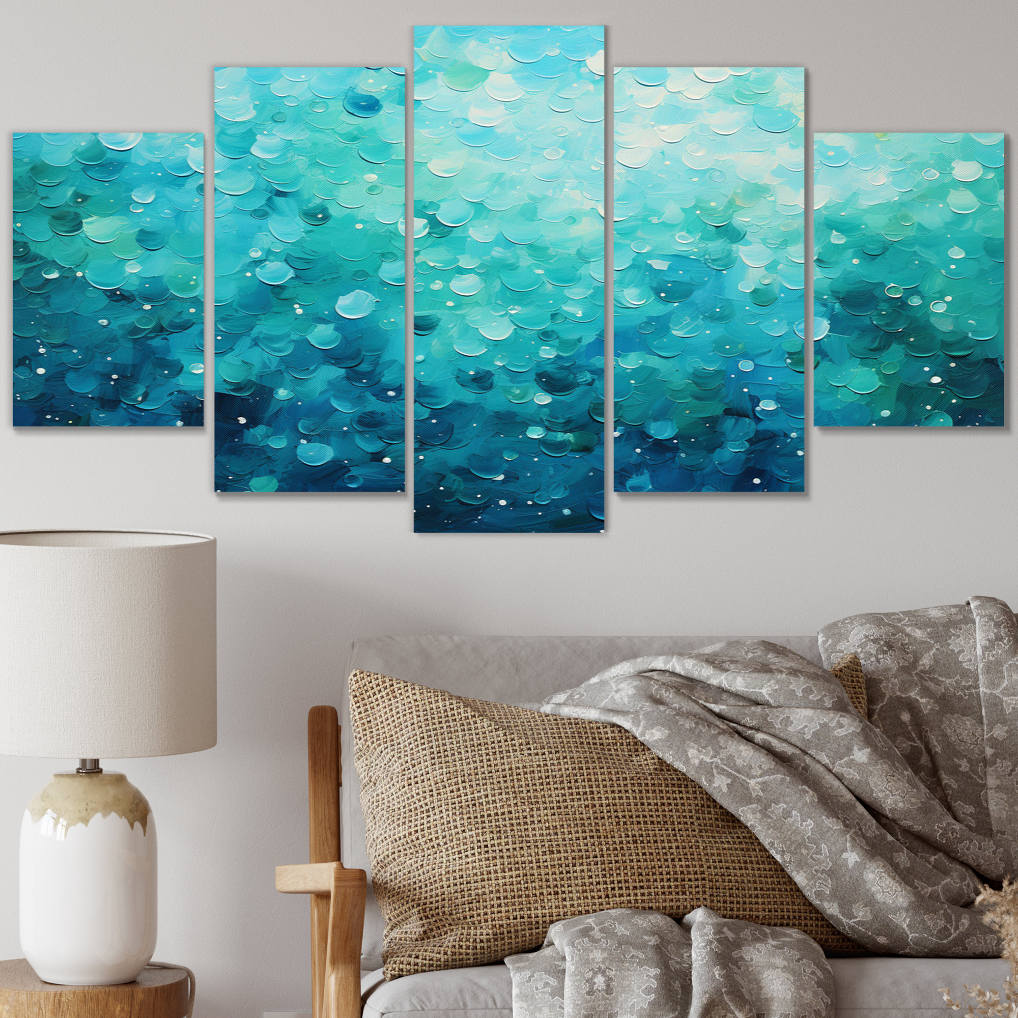 Wrought Studio™ Aqua Lagoon II - 5 Piece Wrapped Canvas Print | Wayfair