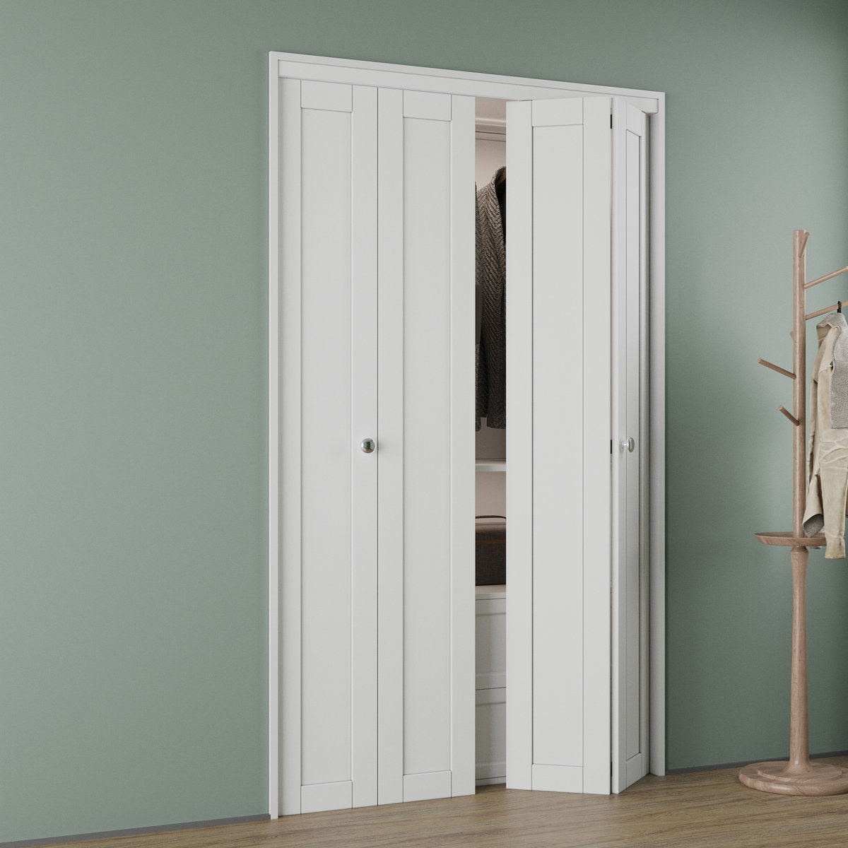 HOZONE White Primed Panel Solid Core Manufactured Wood Bi-Fold Door ...