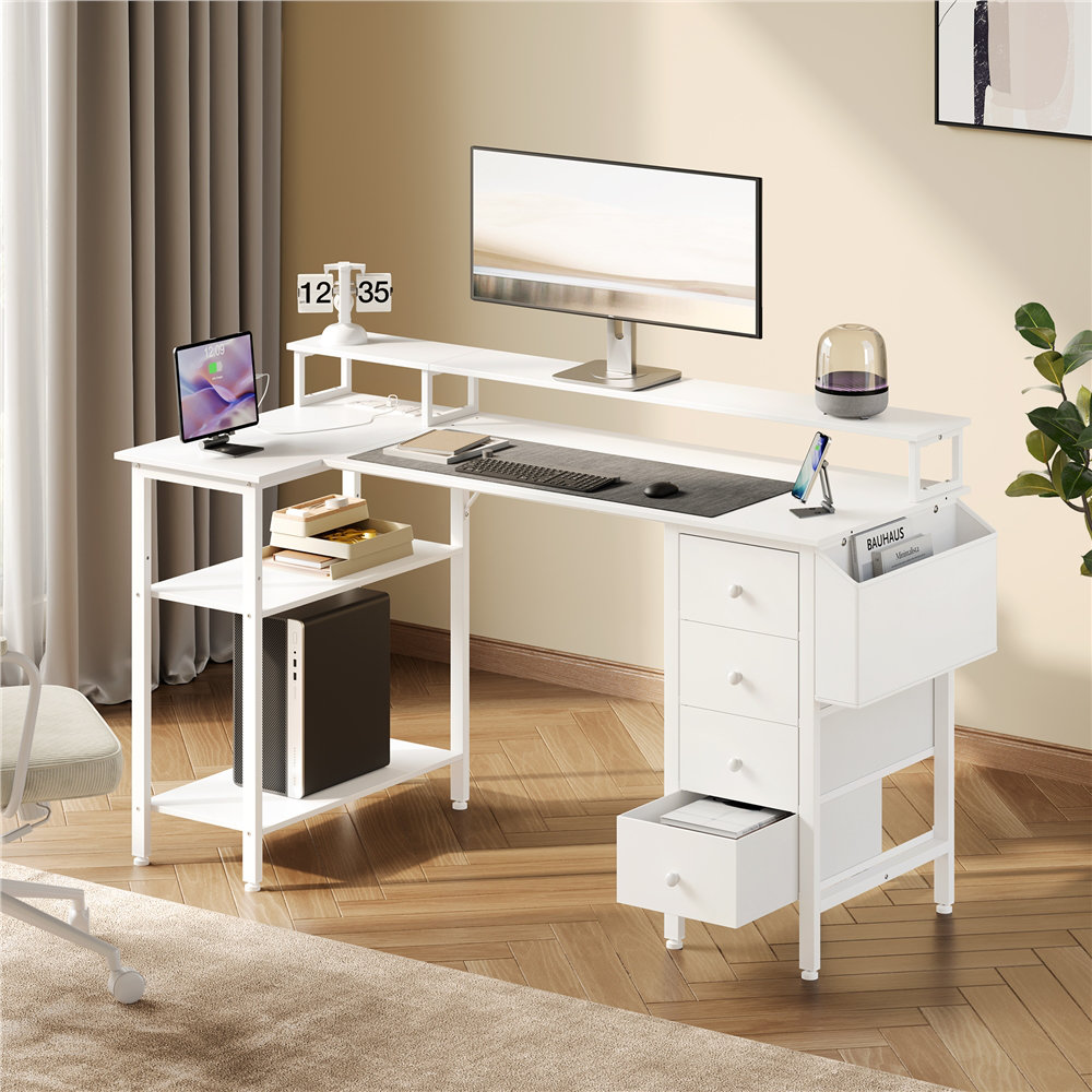 17 Stories Modern Computer Desk Home Office Desk with Power Outlet ...