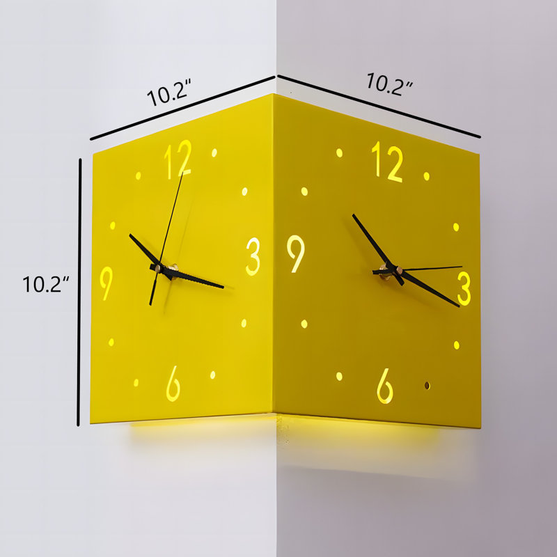 Ebern Designs Arvella Metal Wall Clock Backlit Corner Clock & Reviews ...