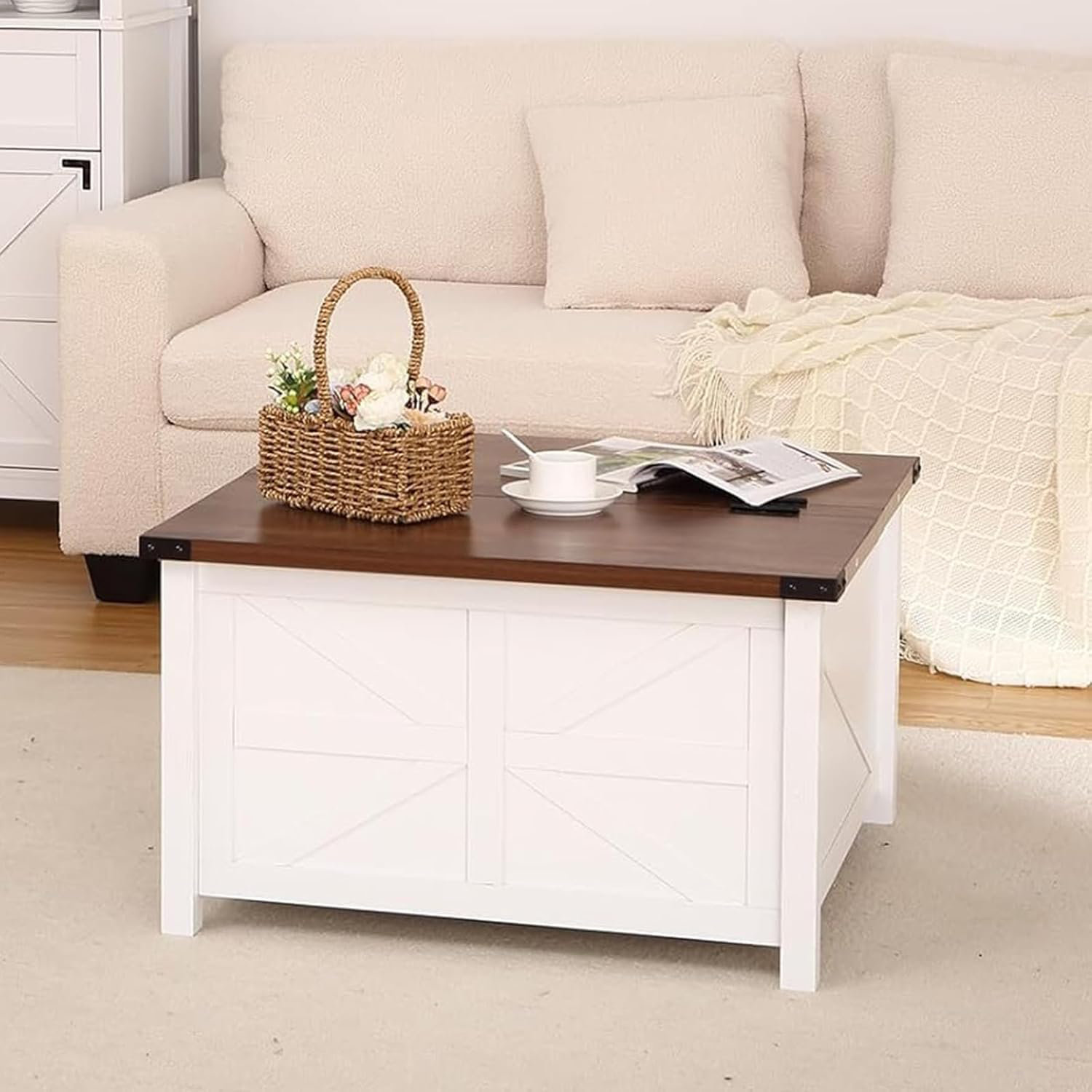 Yuan Home Farmhouse Lift Top Storage Coffee Table,30" Modern Square ...