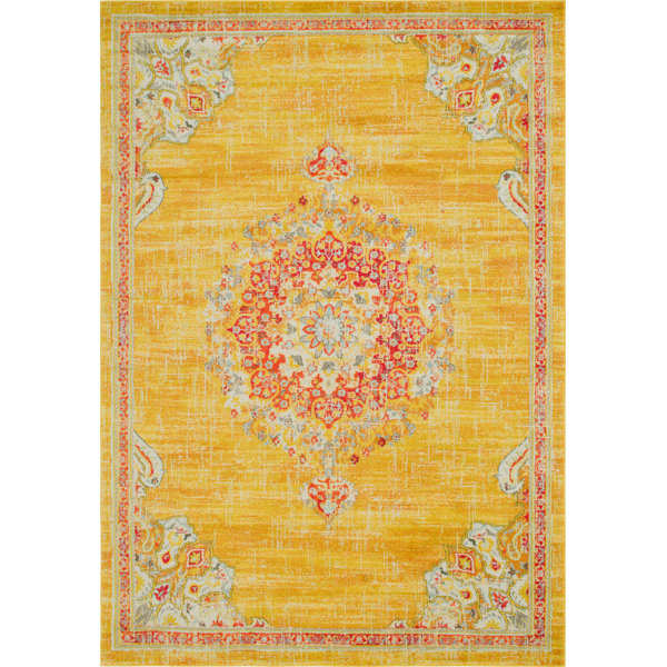 Langley Street Galyean Abstract Gold/Red Rug & Reviews | Wayfair