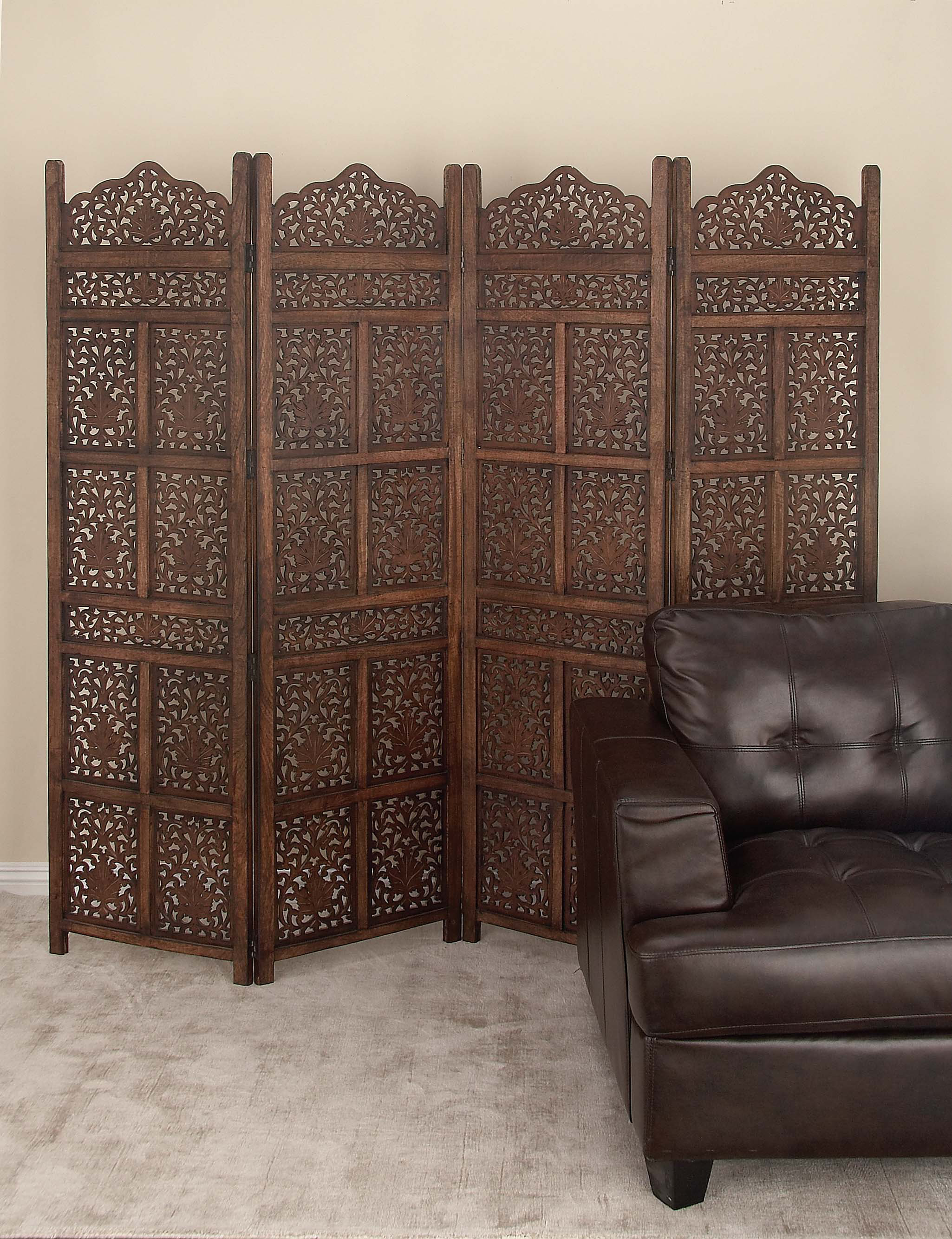 Bungalow Rose Madalyn Wood Hinged 4 Panel Floral Partition Room Divider ...