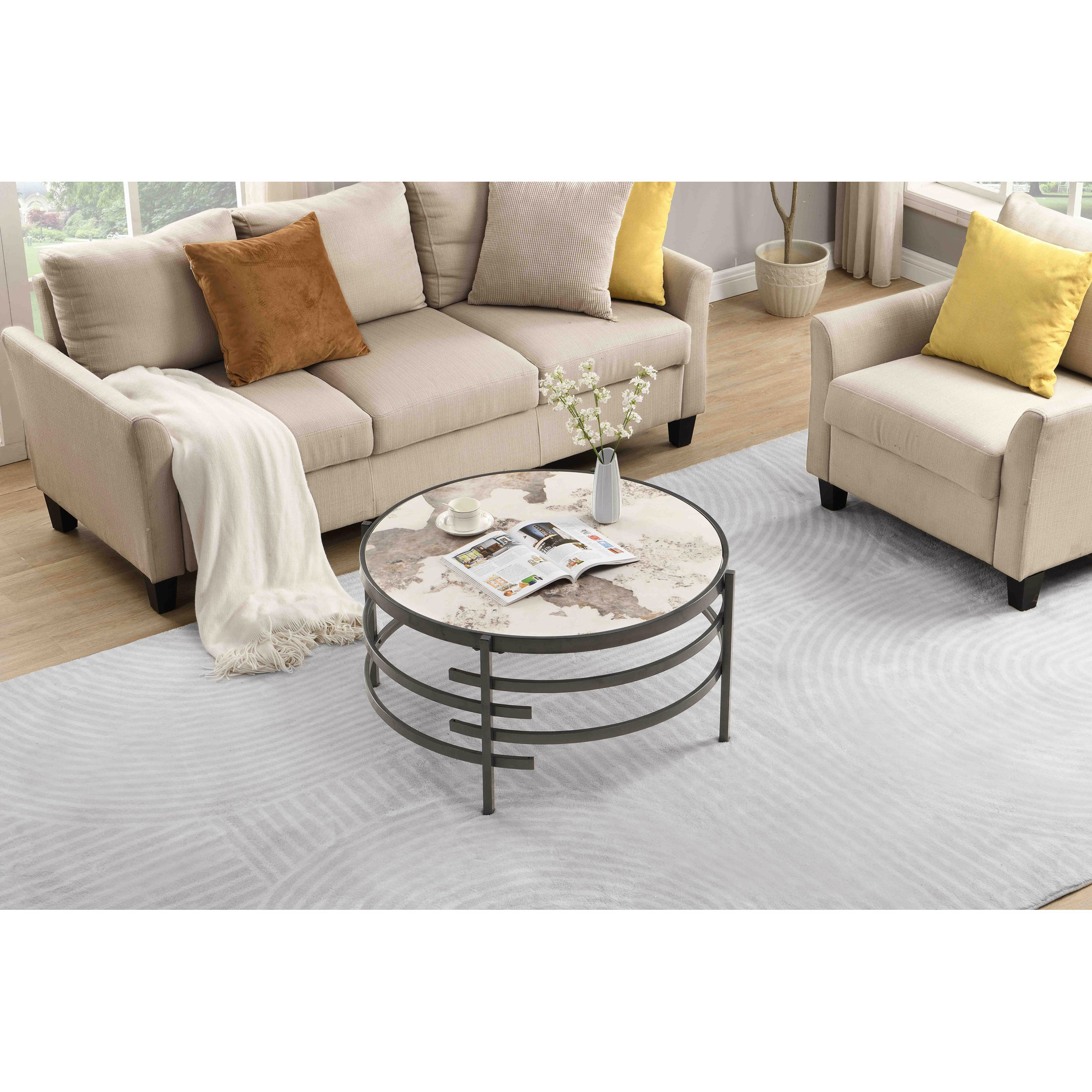 Ivy Bronx 32.48'' Round Coffee Table With Sintered Stone Top&Sturdy ...