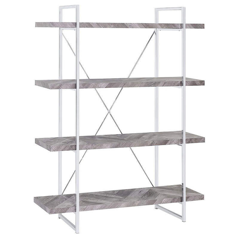 Hokku Designs Rustic Grey Herringbone Bookcase With Full-Length Shelf ...