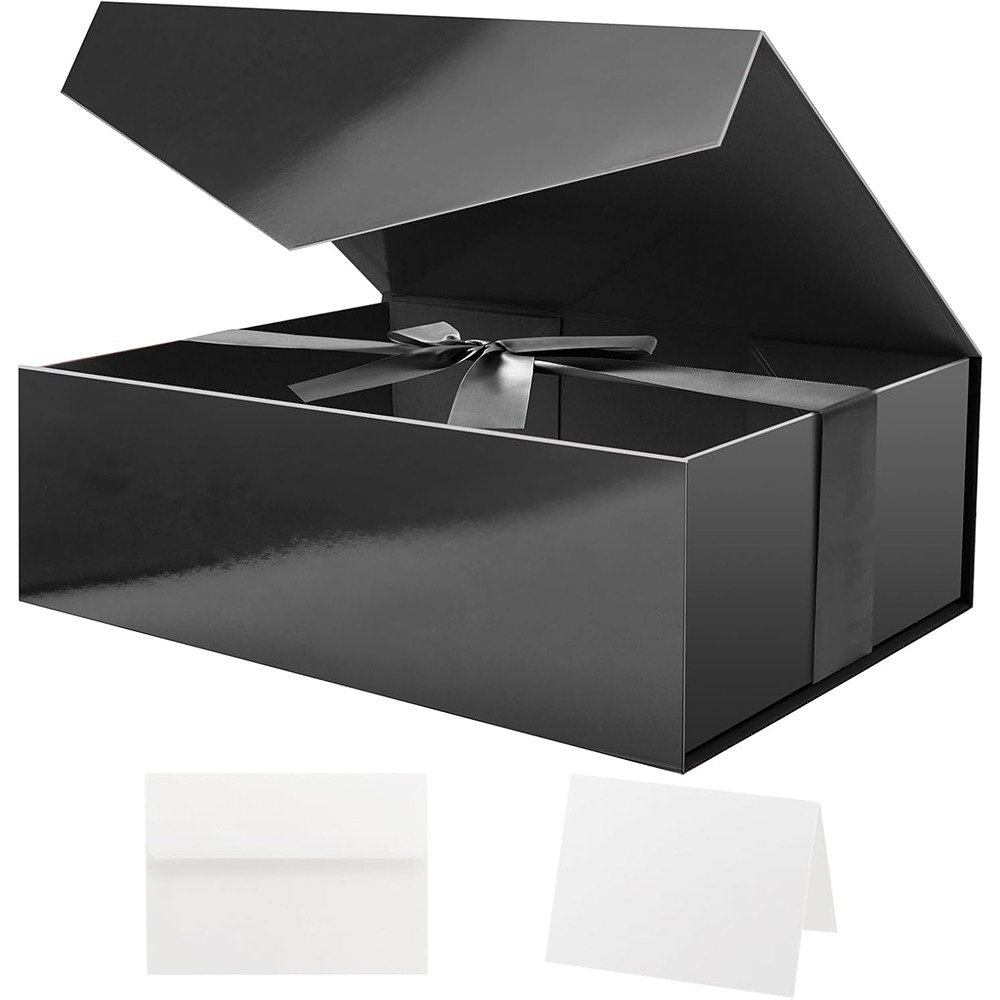 MAXAYA Large Black Gift Box With Ribbon And Lid, 11.5X8.1X... | Wayfair