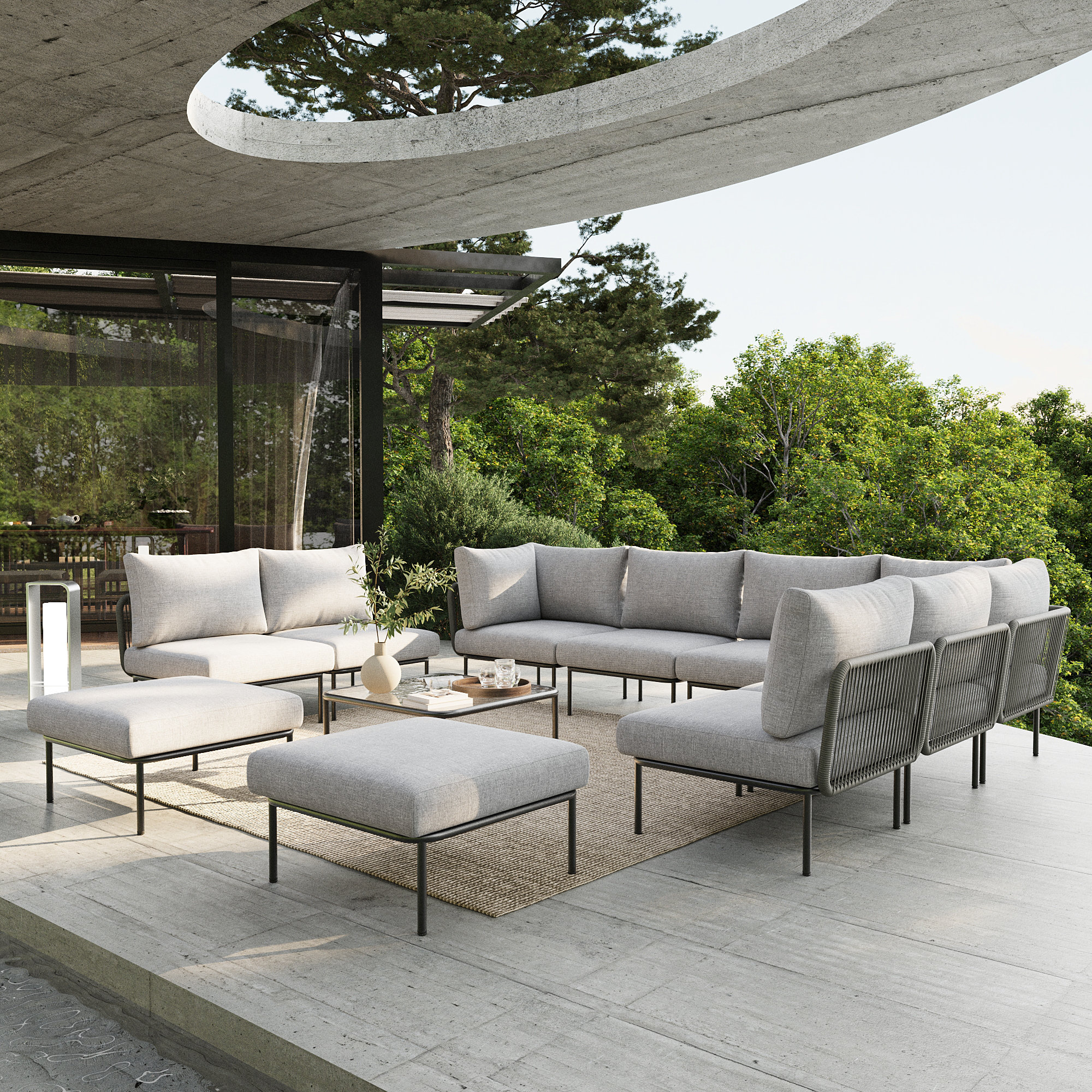 Latitude Run® 11 Pieces Aluminum Patio Furniture Set, Modern Modular ...