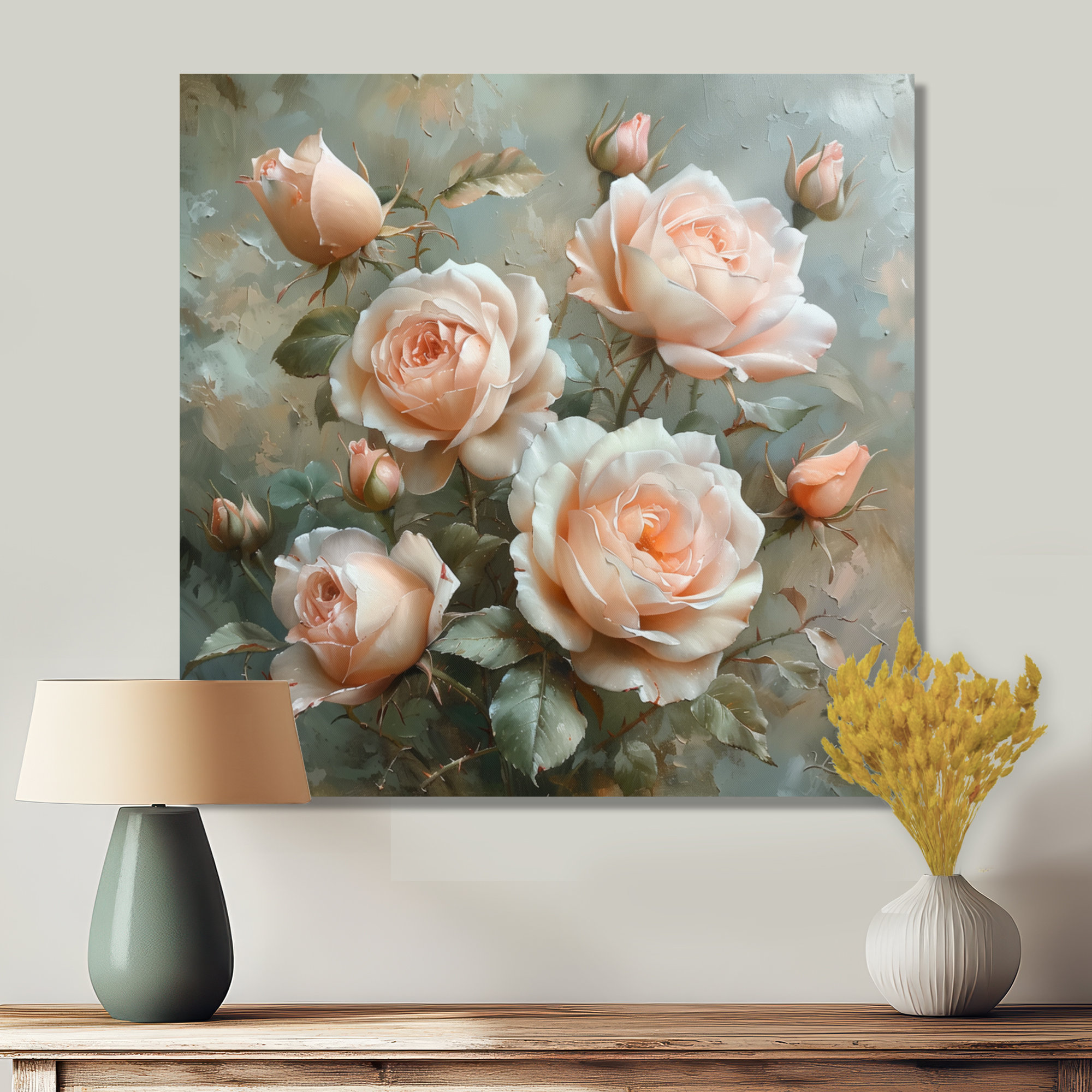 Lark Manor™ Pink Green Feminine Flair Roses II - Roses Wall Art Living ...