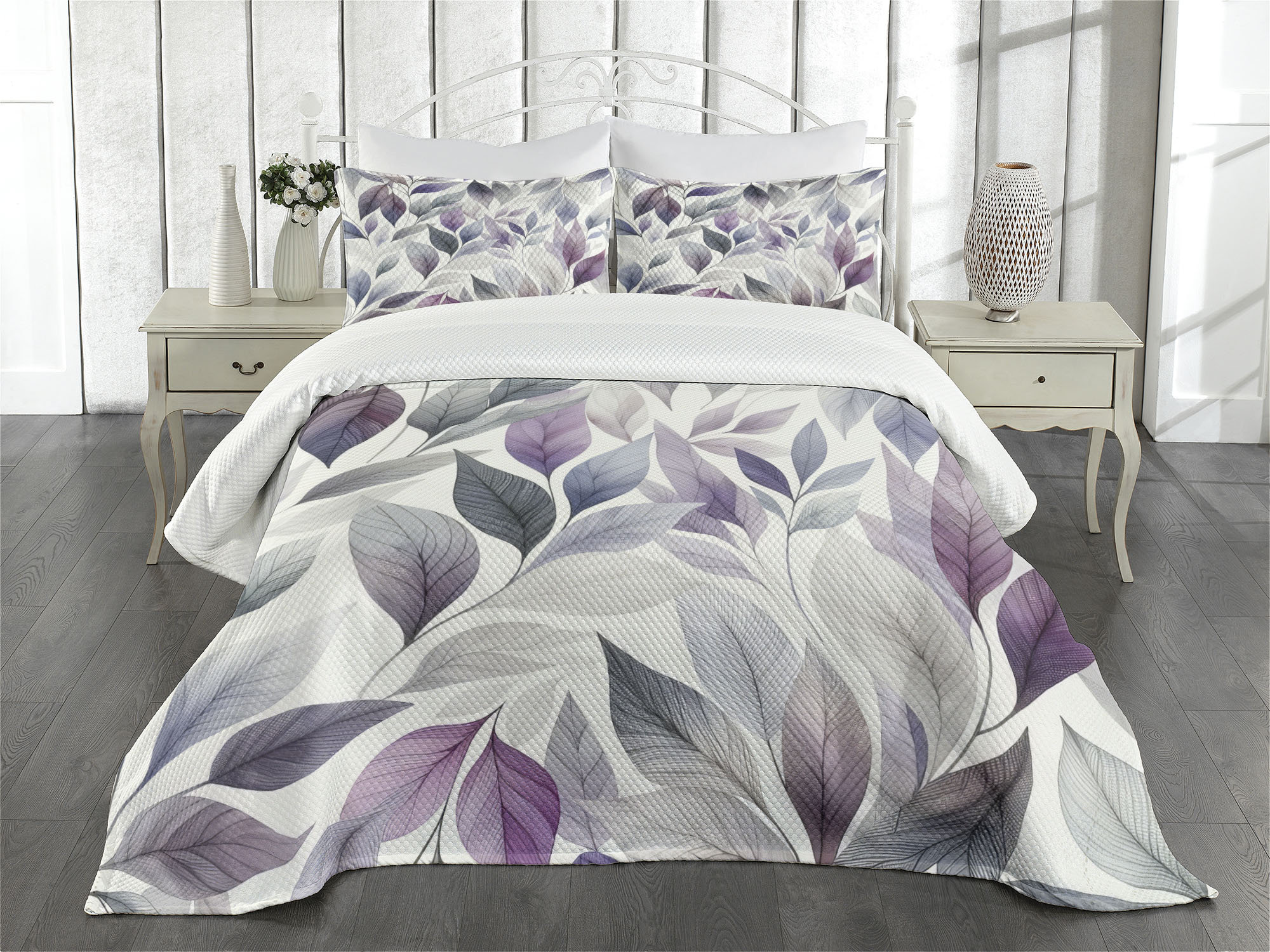 Ambesonne Lavender Bedspread Set 3 Pcs Art Winter Dancing Leaves King ...
