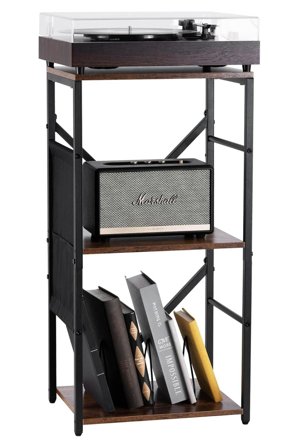 17 Stories Record Player Stand, 3-Tier End Table With Side Pockets ...
