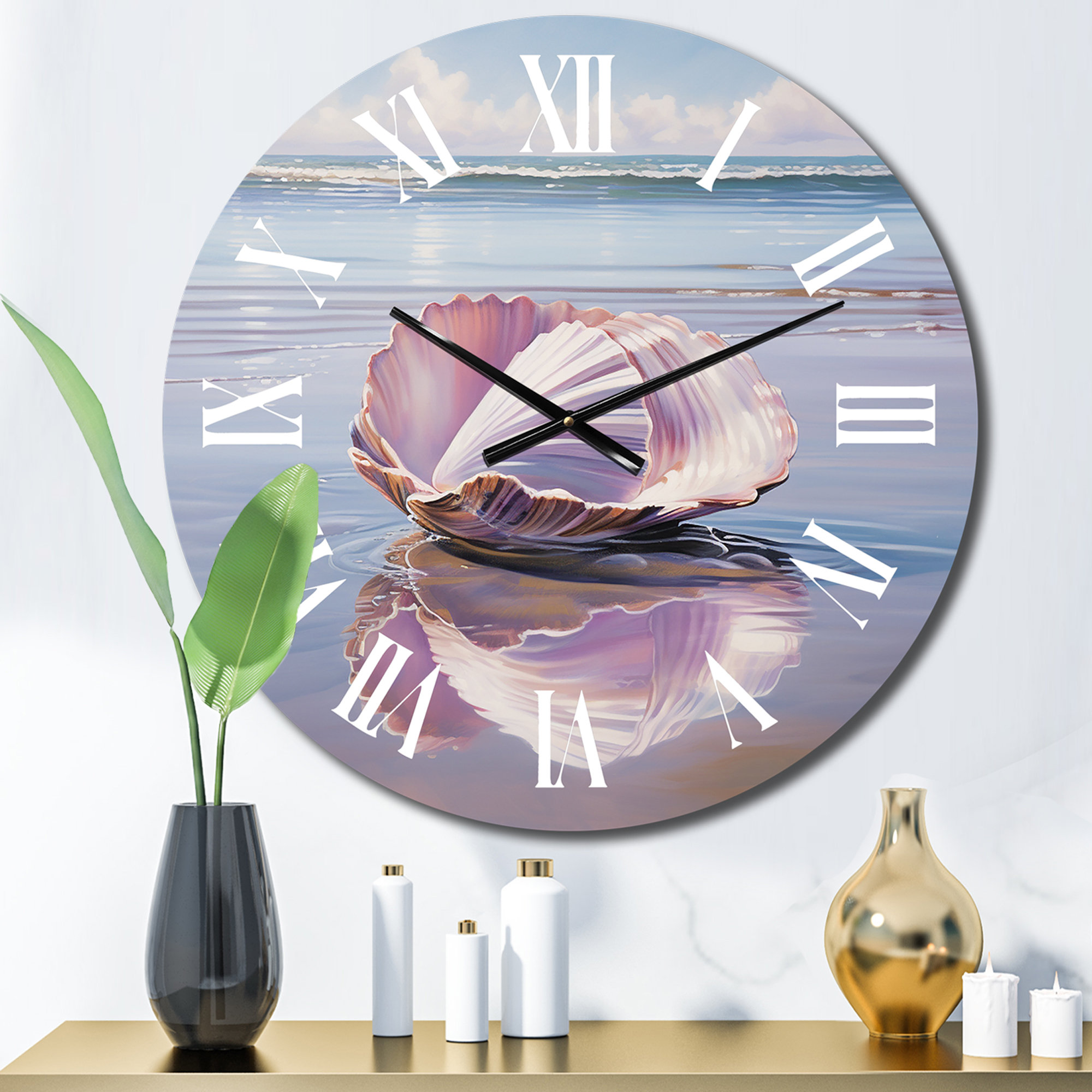 East Urban Home Beige Clam Seaside Reflections - Animals Wall Clock ...