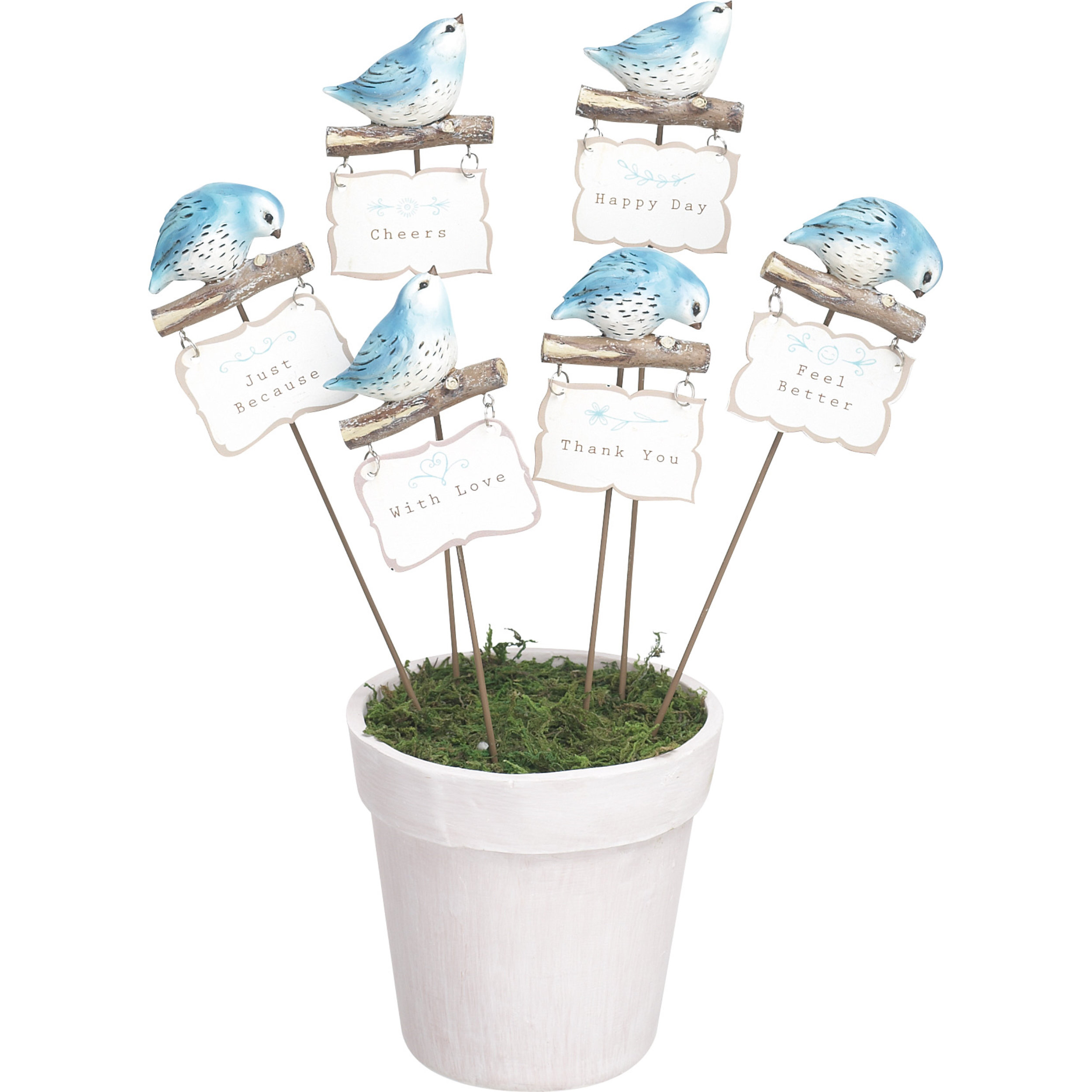 Primrue Resin 15.75 in. Multicolor Spring Bird Pot Picks with Pot Set ...