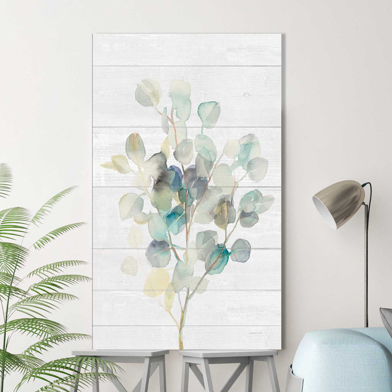 Ebern Designs Eucalyptus III On Shiplap On Canvas Print | Wayfair