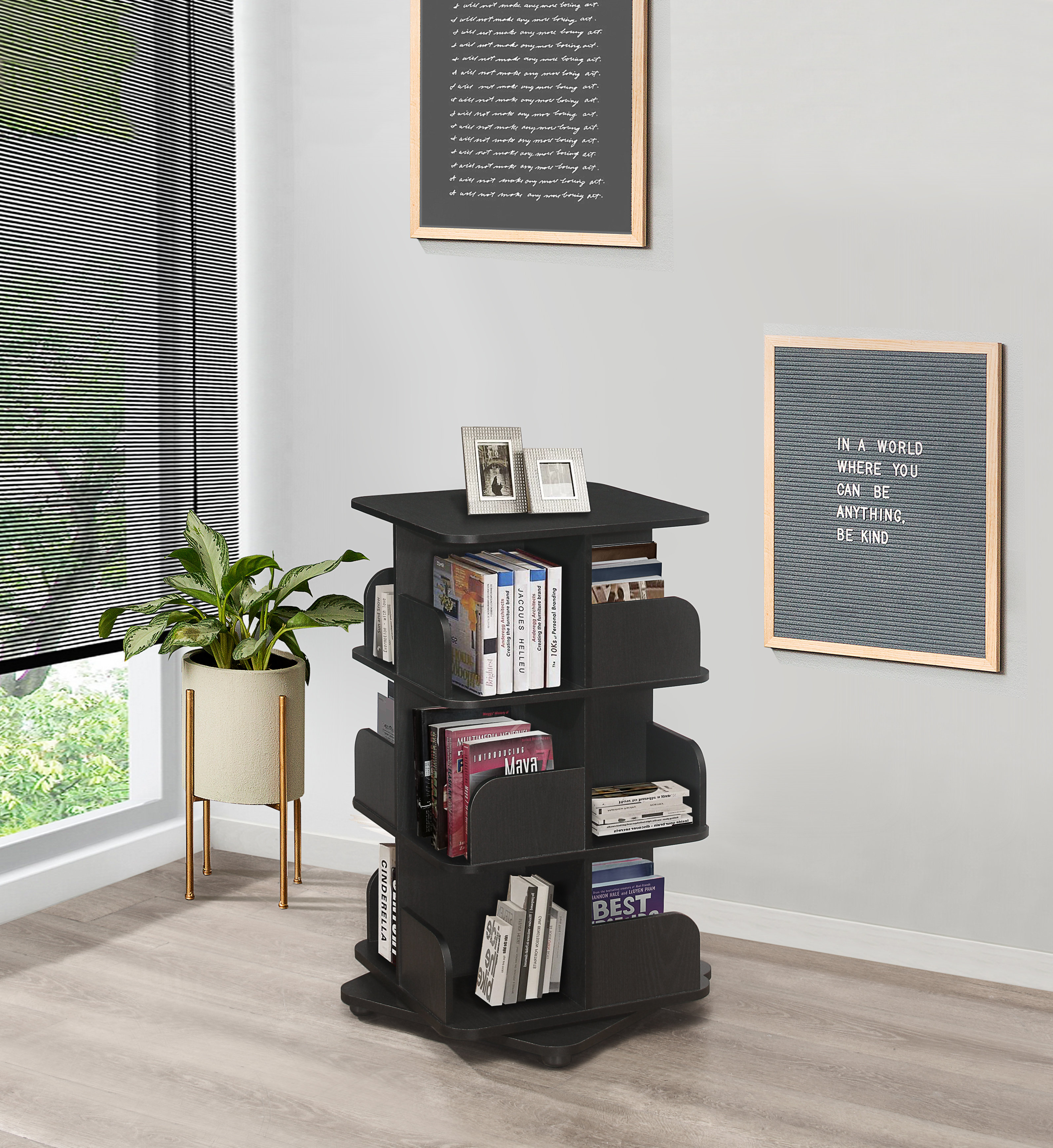 Zipcode Design™ Holthaus Rotating Wooden Bookcase Organizer with Open ...