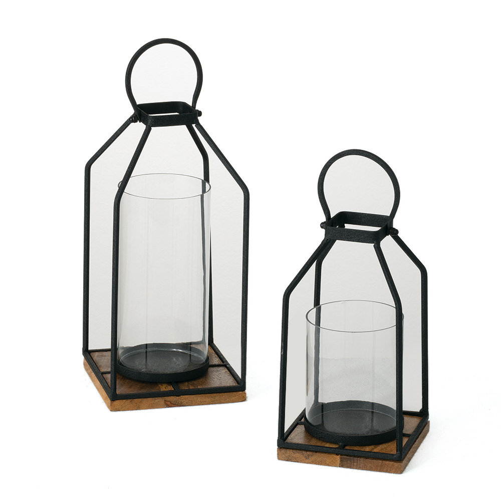 17 Stories 2 Piece Glass Tabletop Lantern Set | Wayfair
