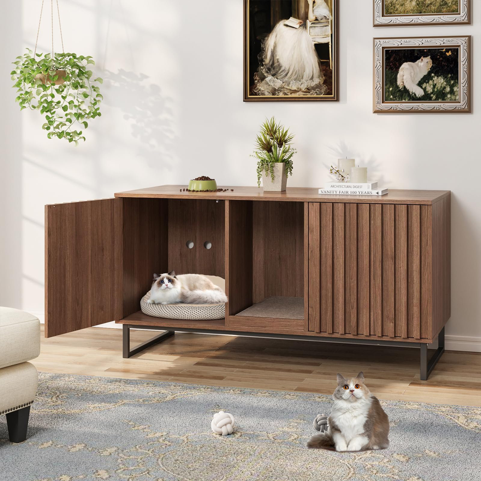 Tucker Murphy Pet™ Cat Litter Box Enclosure For 2 Cats, 47.6’’ Litter ...