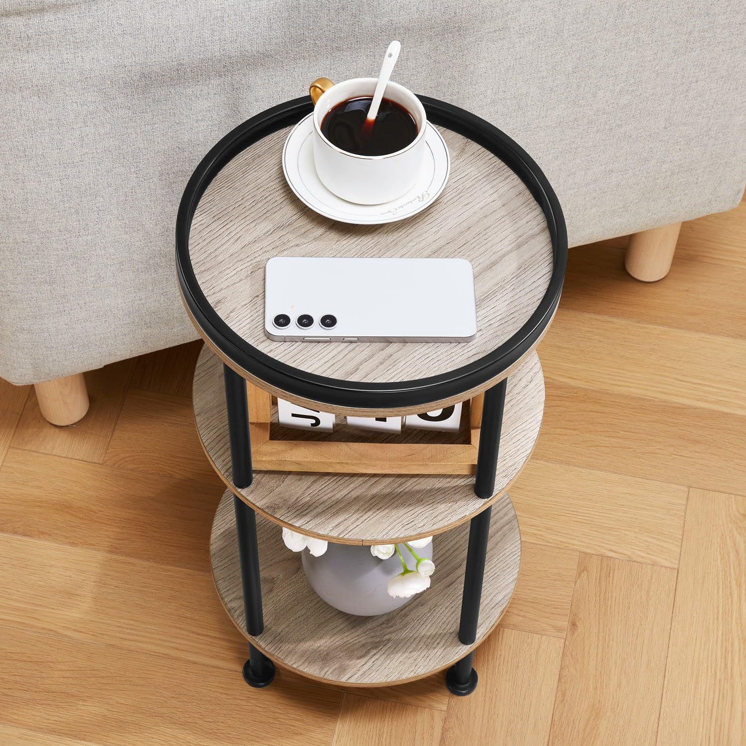 17 Stories Side Table, Small Round Side Table For Small Spaces, 3-Tier ...