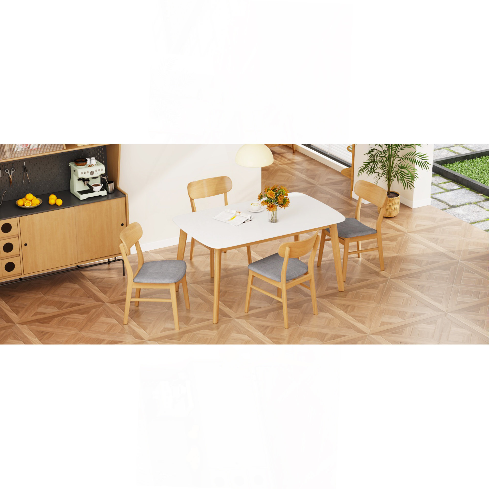 George Oliver 5-Piece Dining Table Set With One Solid Wood Frame Table ...