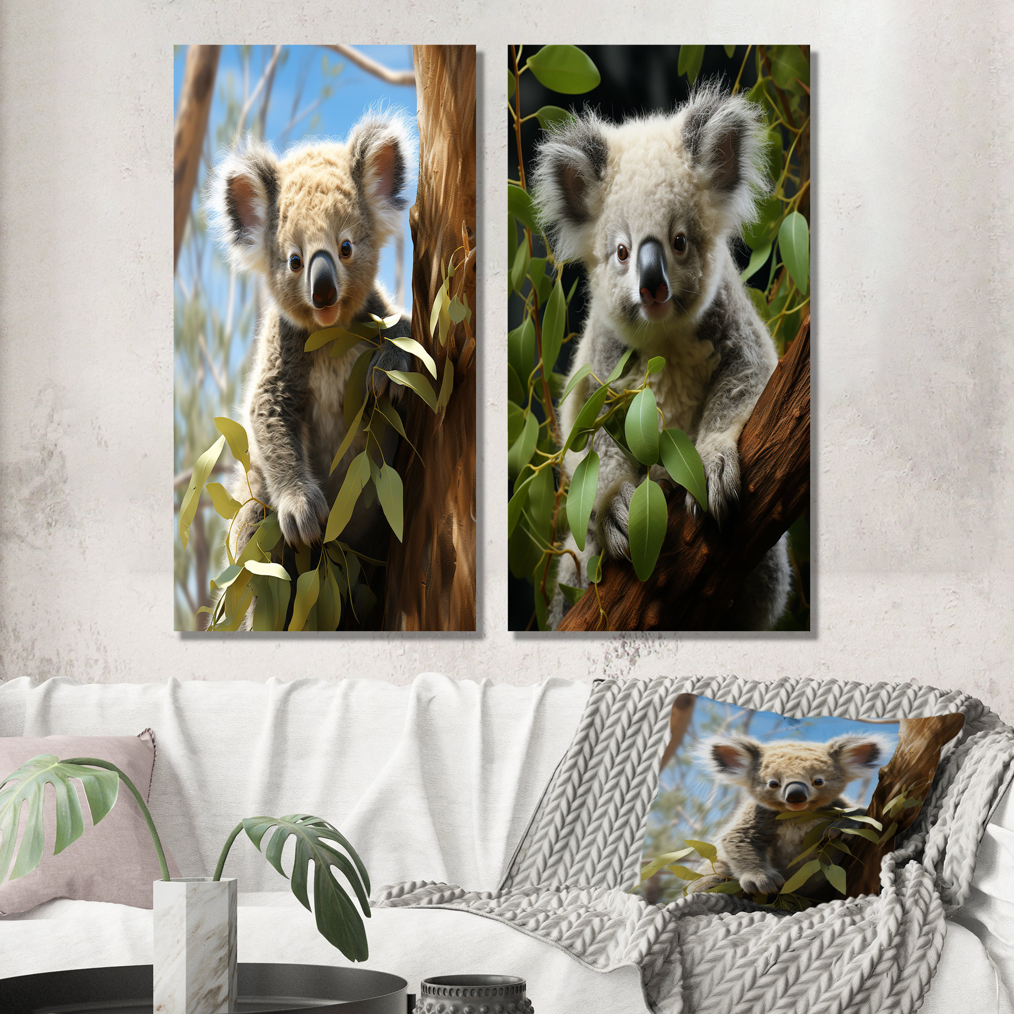Millwood Pines Realistic Koala Eucalyptus Observer II - Koala Wall Art Prints Set Of 2 | Wayfair