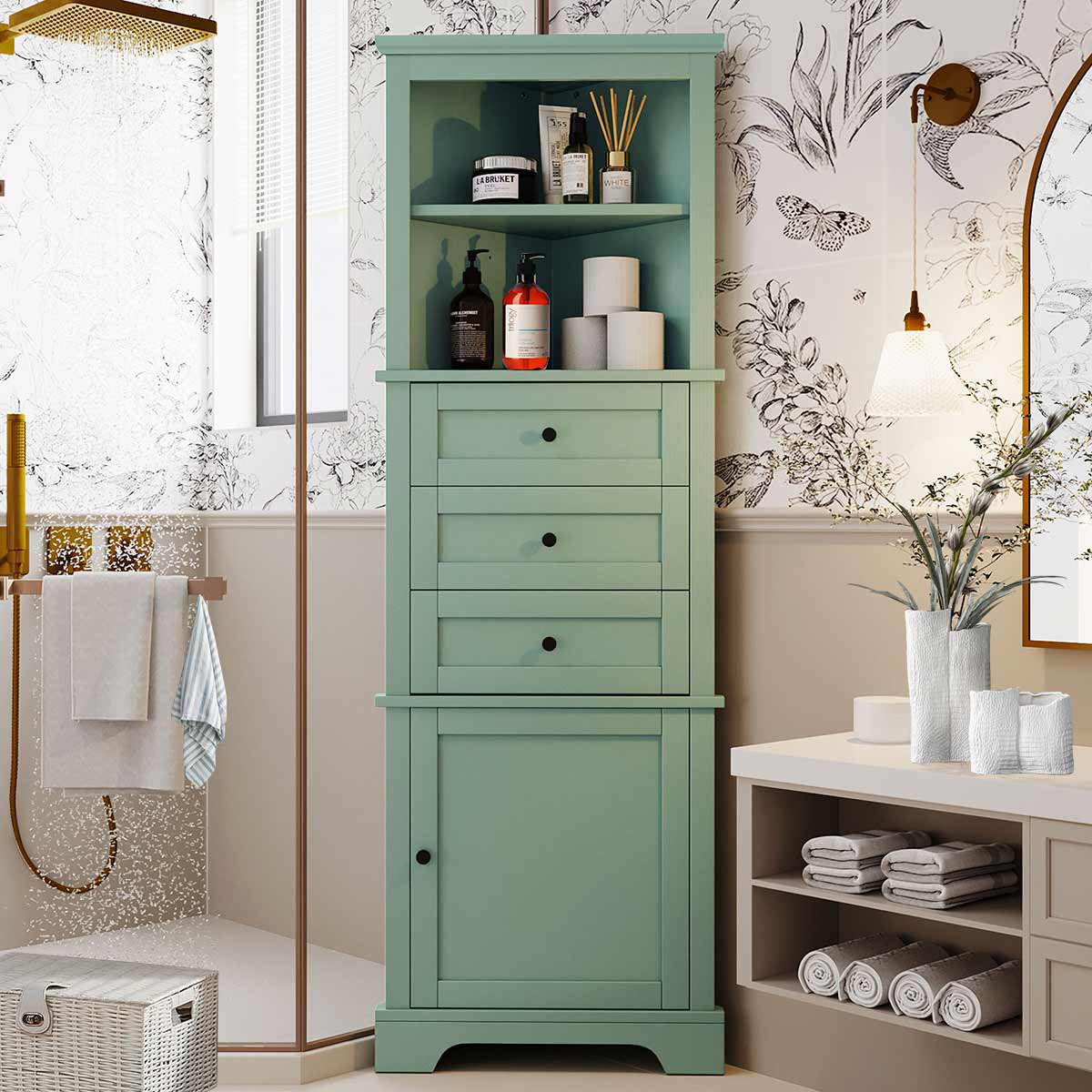 Red Barrel Studio® Triangle Tall Cabinet With 3 Drawers And Adjustable ...