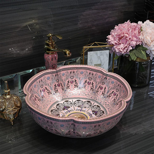 Minoky Ceramic Bathroom Vessel Sinks Wash Basin Flower Shape Porcelain ...
