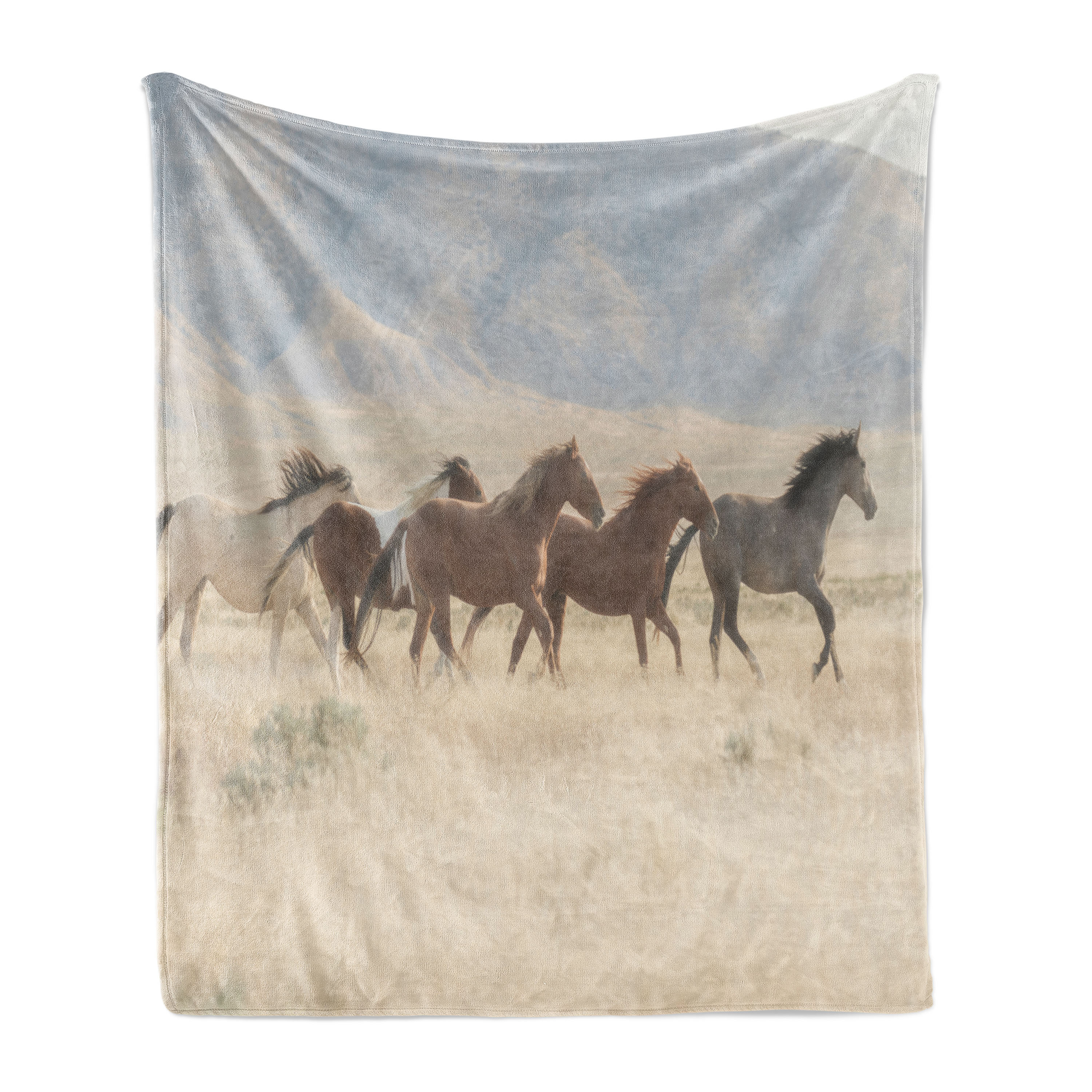 Ambesonne Landscape Fleece Throw Blanket Wild Mustang Horses Art ...