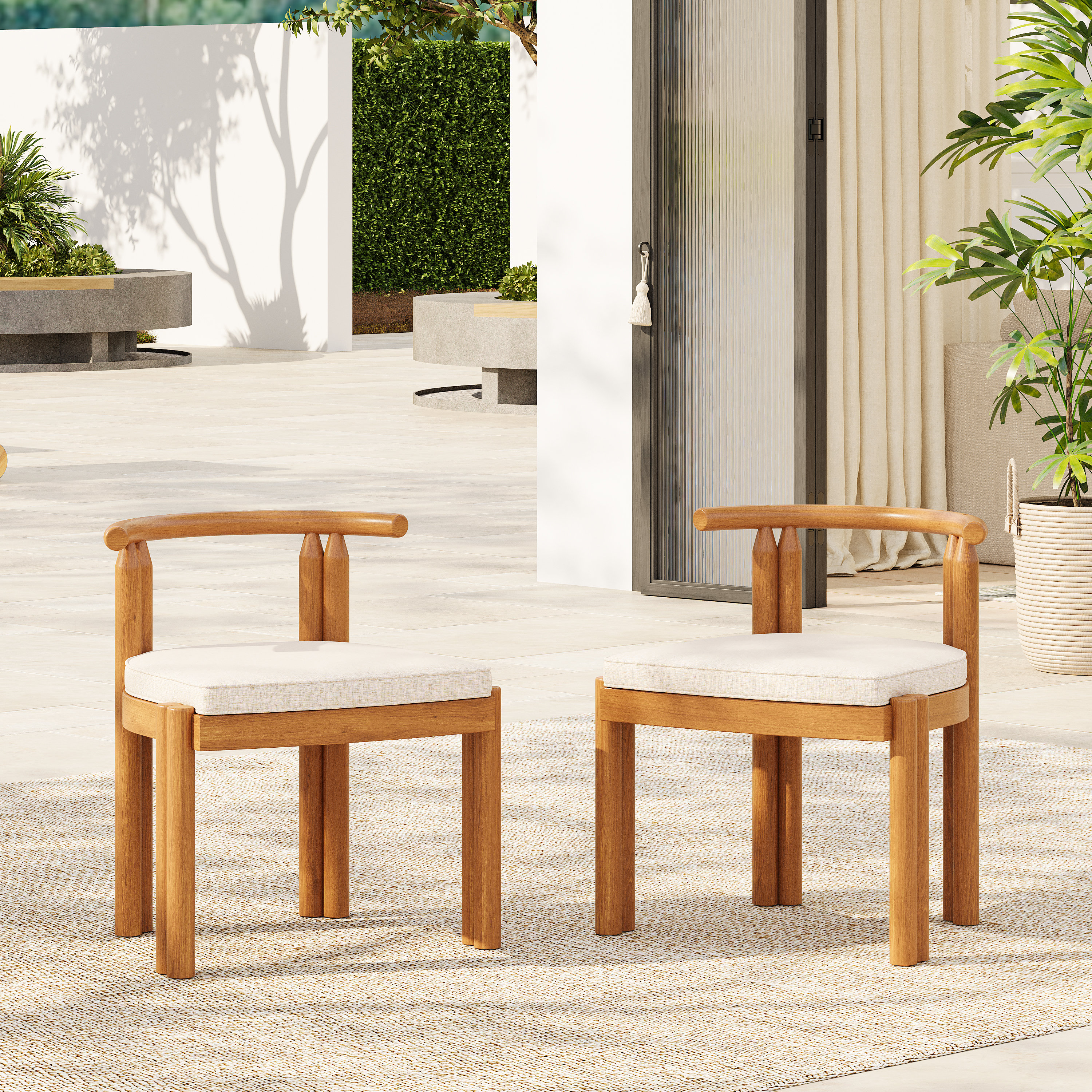 Ebern Designs Krystof Outdoor Armless Acacia Wood Dining Chairs With ...