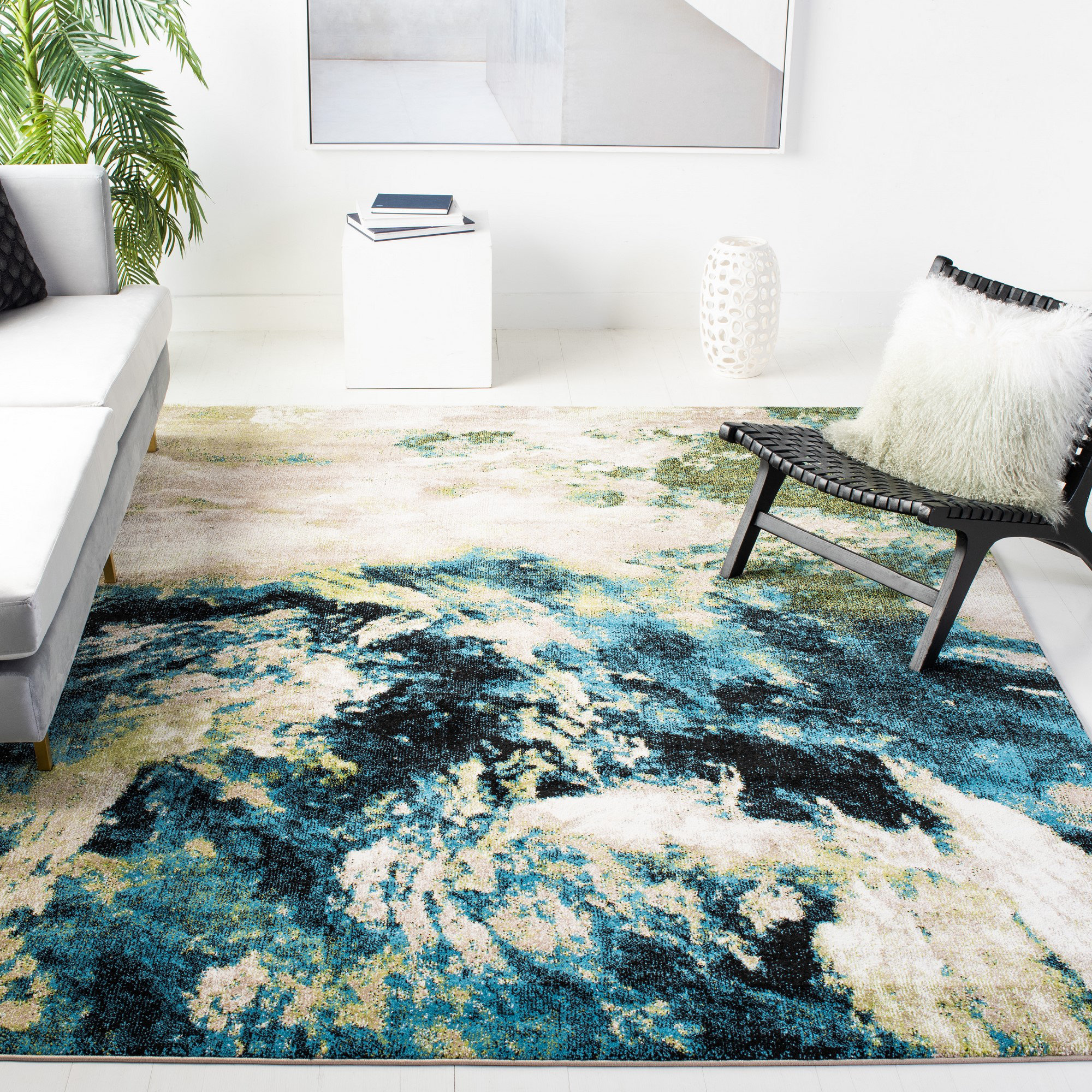 17 Stories Dowlen Abstract Navy/Green Area Rug & Reviews | Wayfair