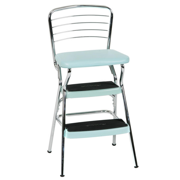 COSCO Stylaire Steel Retro Chair + Step Stool with Flip-Up Vinyl Seat ...