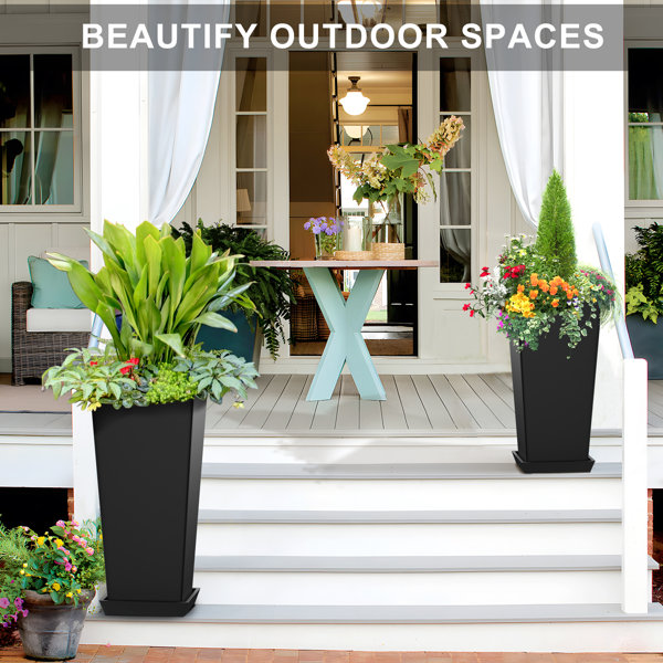 Hokku Designs Lenoris 24'' H Planters, Large Tall Planters with Saucers ...