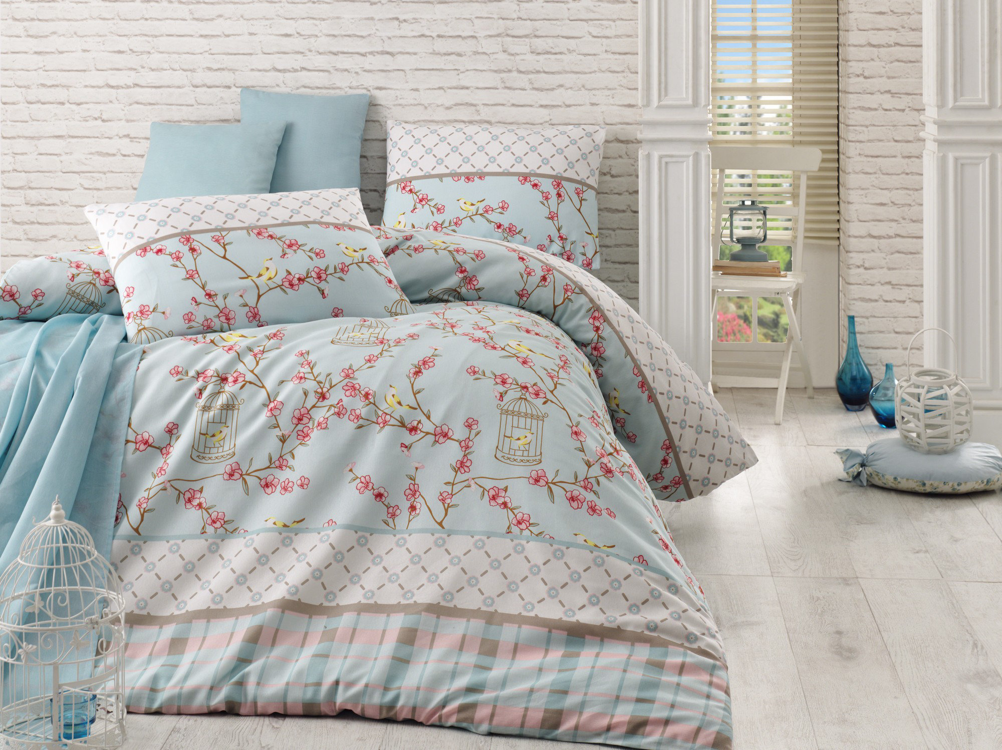 Asir Group INC Super Turquoise/White/Beige/Pink Cotton Blend 3 Piece ...