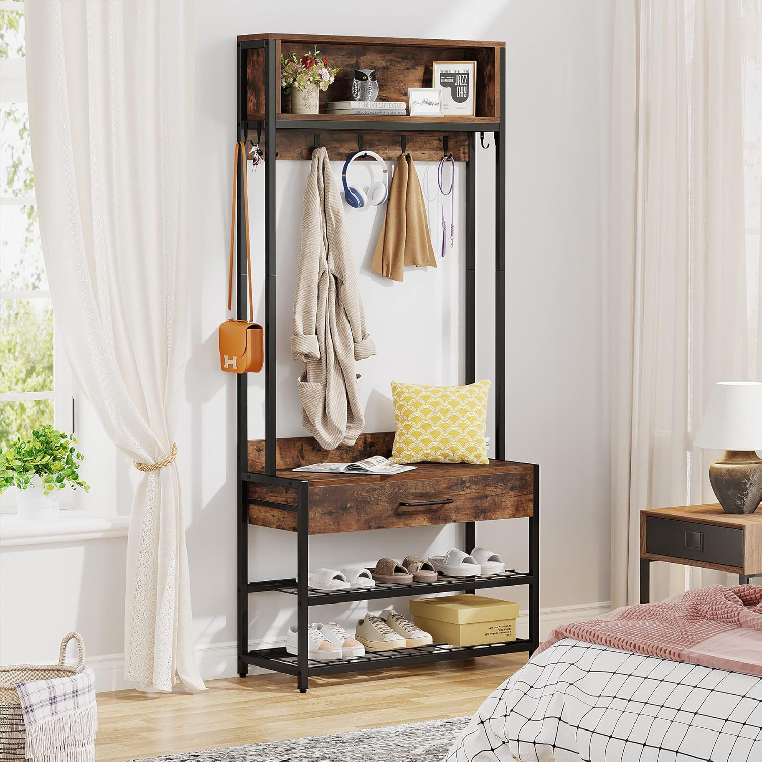 17 Stories 3-In-1 Entryway Hall Tree With Coat Rack, Shoe Bench, And ...