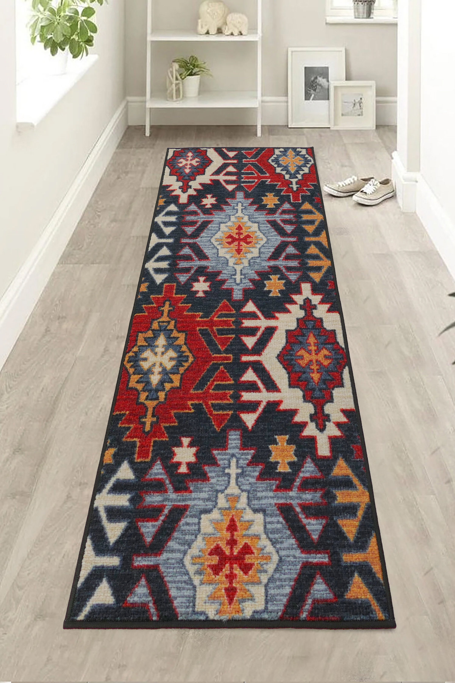 Steelside™ Non-Slip Carpet Runner Berber Southwest Navy Design Low Pile ...