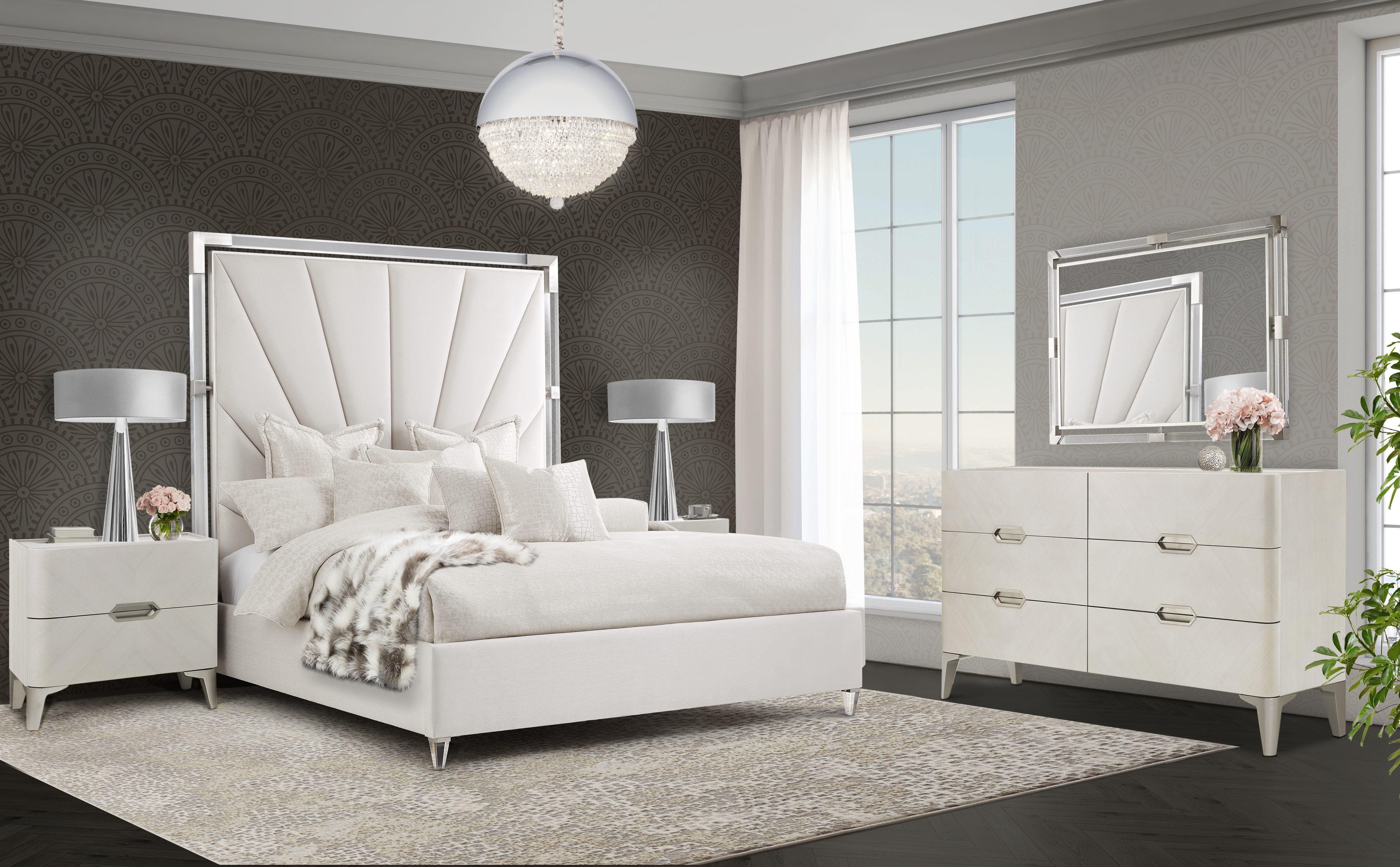 Michael Amini Penthouse Eastern King Tall Panel Bed - Ash Gray | Wayfair