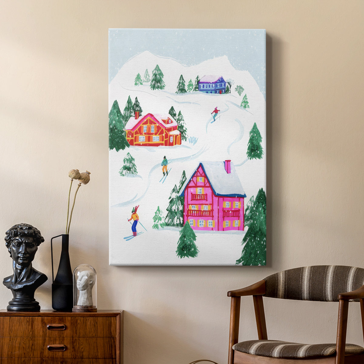 Ophelia & Co. Candy Ski Village II -Custom Wrapped Gallery Cavas | Wayfair