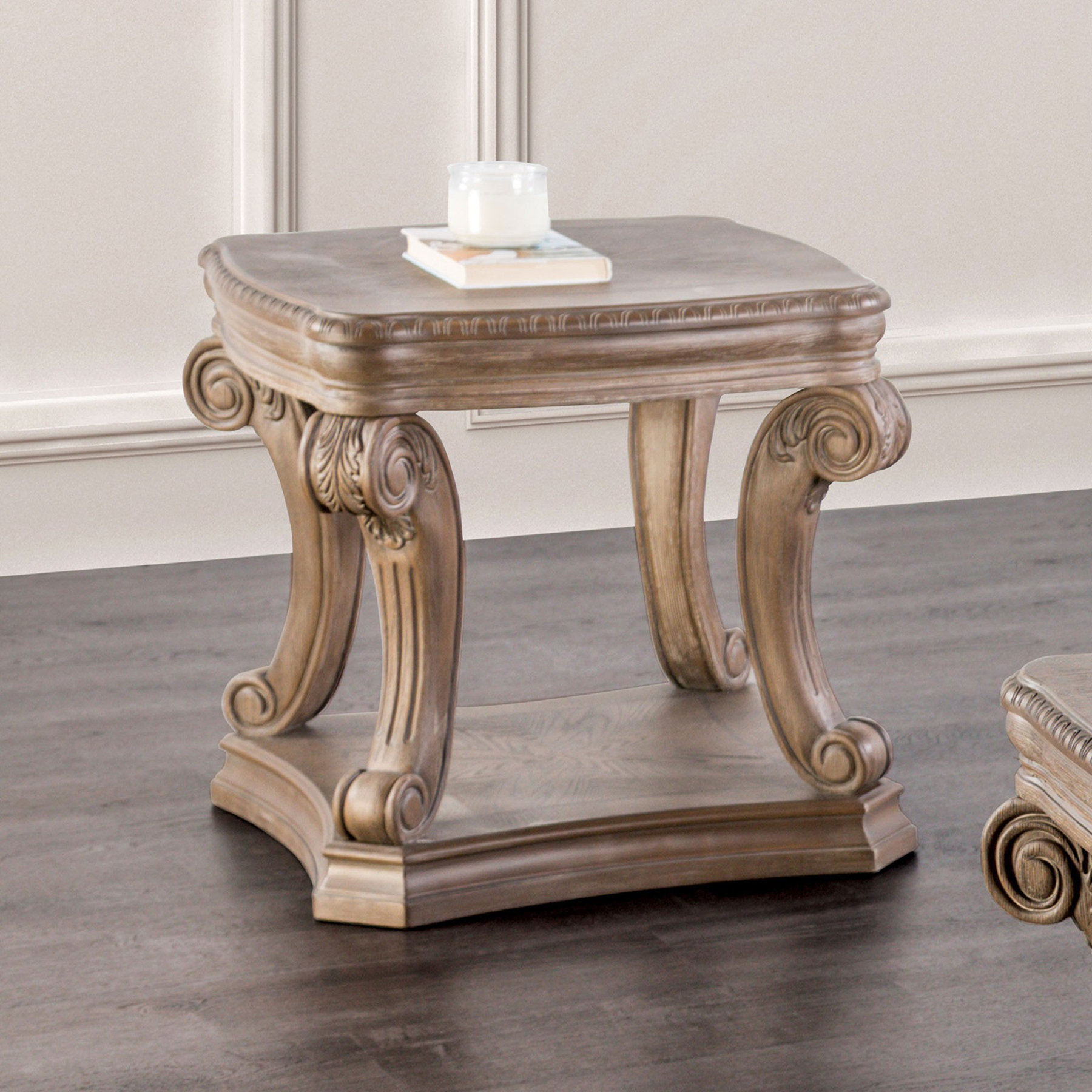 Hokku Designs Traditional Style Oak Finish End Table With Scroll Legs ...