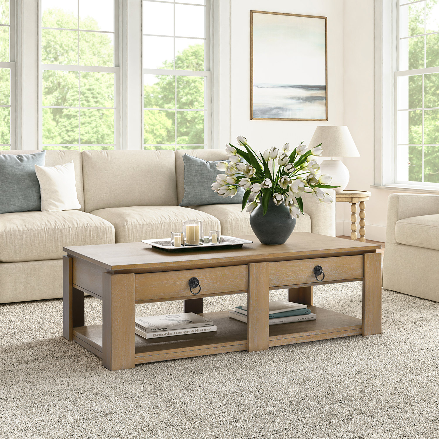 Breakwater Bay Jorge 54" Modern Farmhouse 4-Drawers Coffee Table | Wayfair