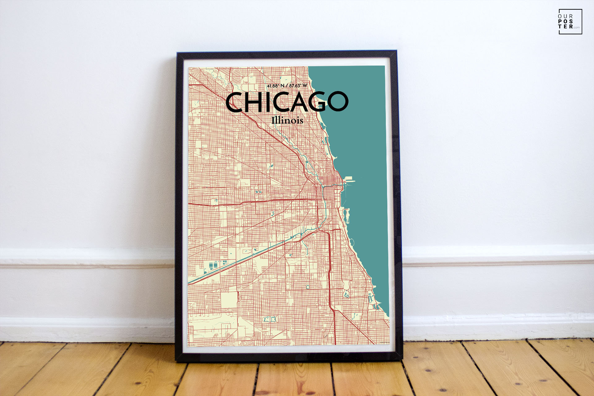 OurPoster.com 'Chicago City Map' Graphic Art Print Poster in Tricolor ...